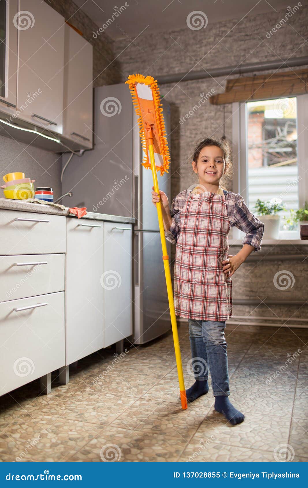 Girl Mops the Floor at Home Stock Image - Image of portrait, house ...