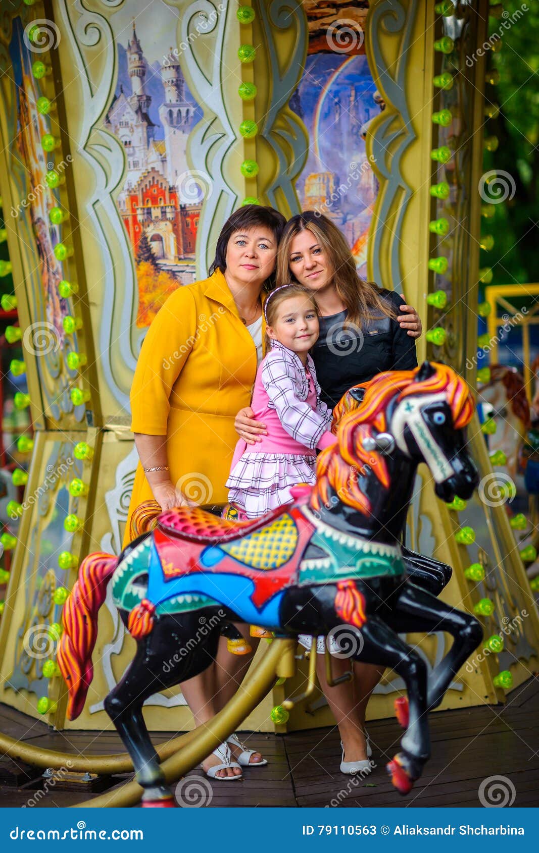 Girl with Mother and Bubashka on Roundabouts Stock Image - Image of ...