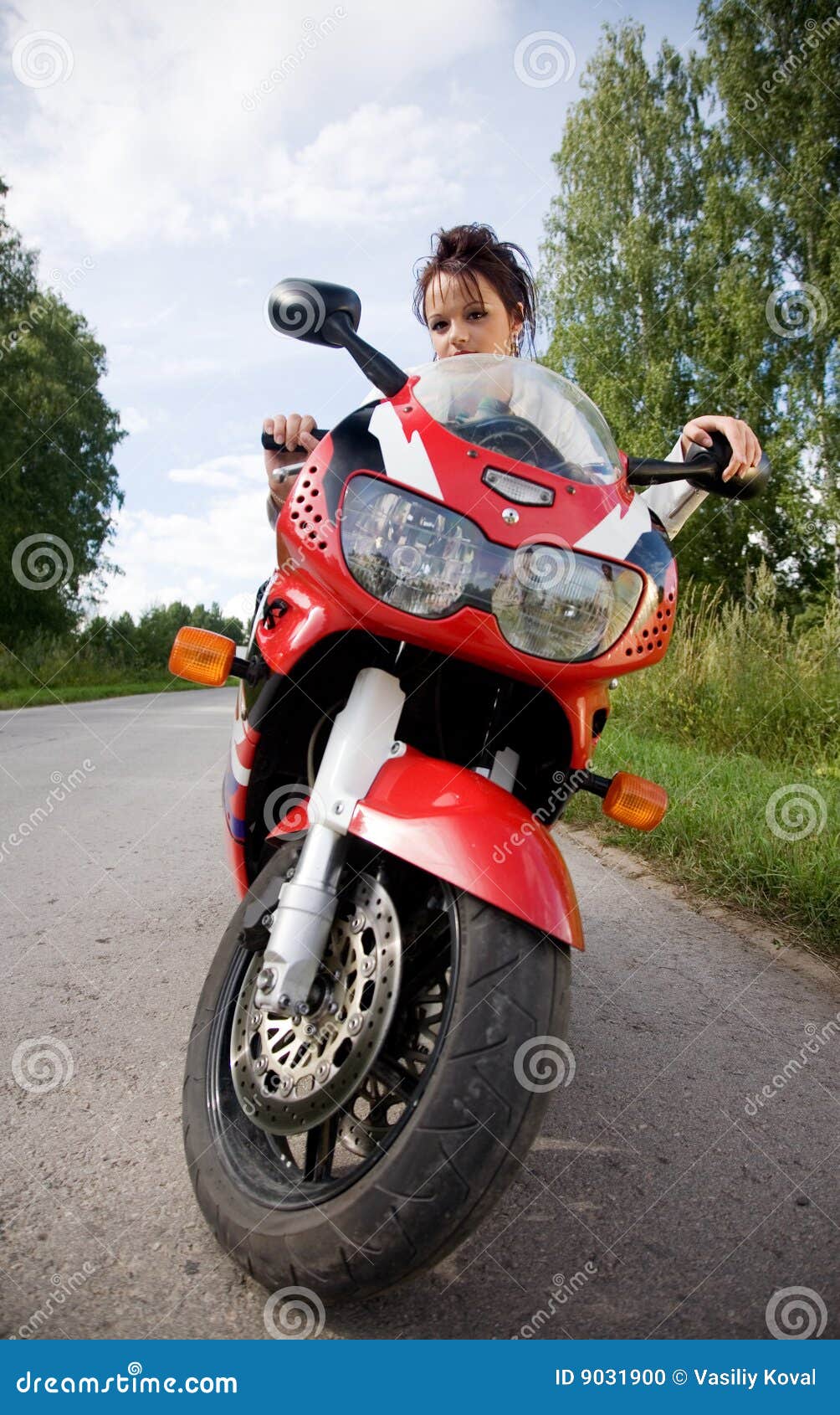 Girl with motorbike stock photo. Image of cute, riding - 9031900