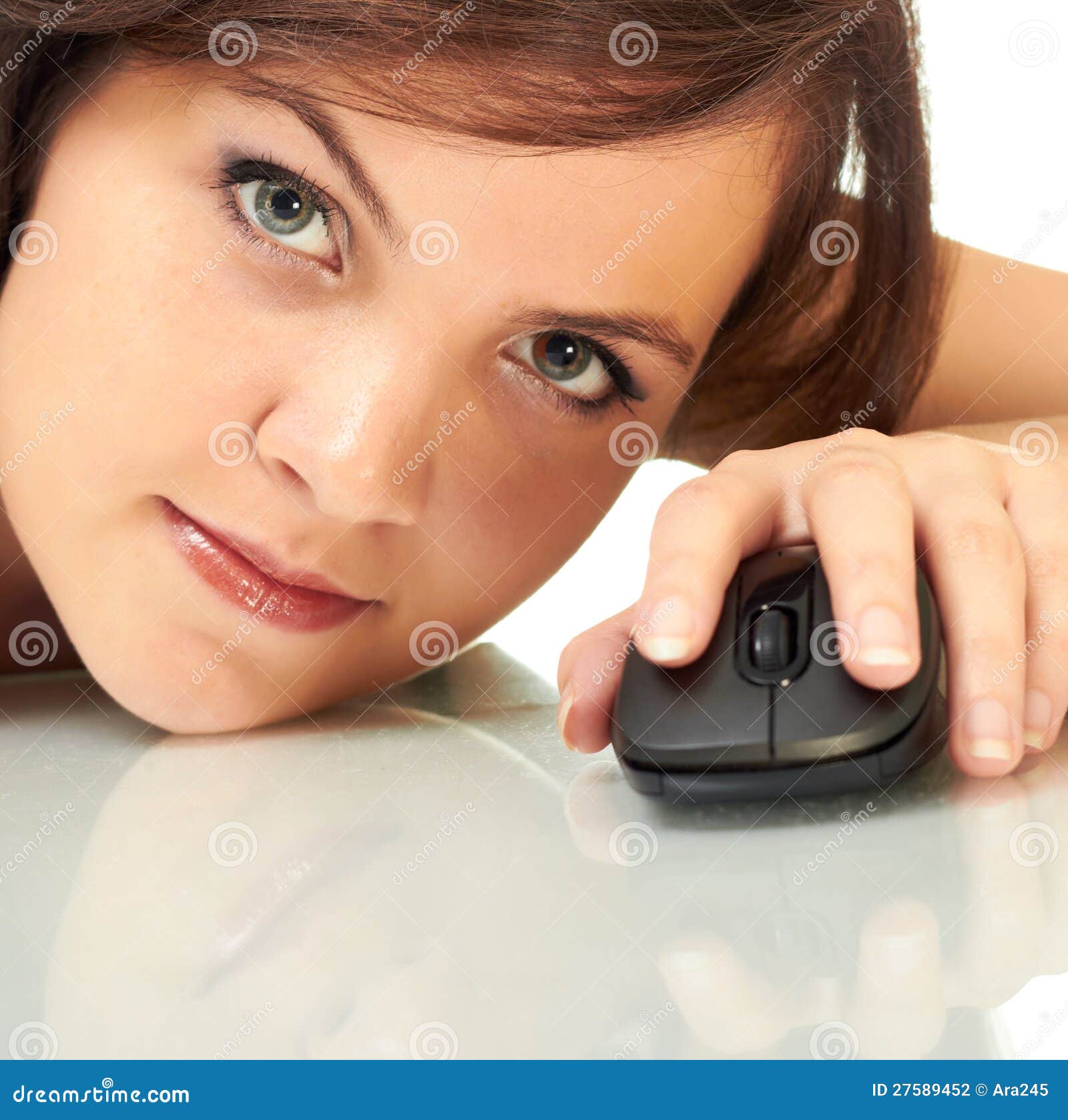 Girl with mouse stock photo. Image of pursuit, beautiful - 27589452