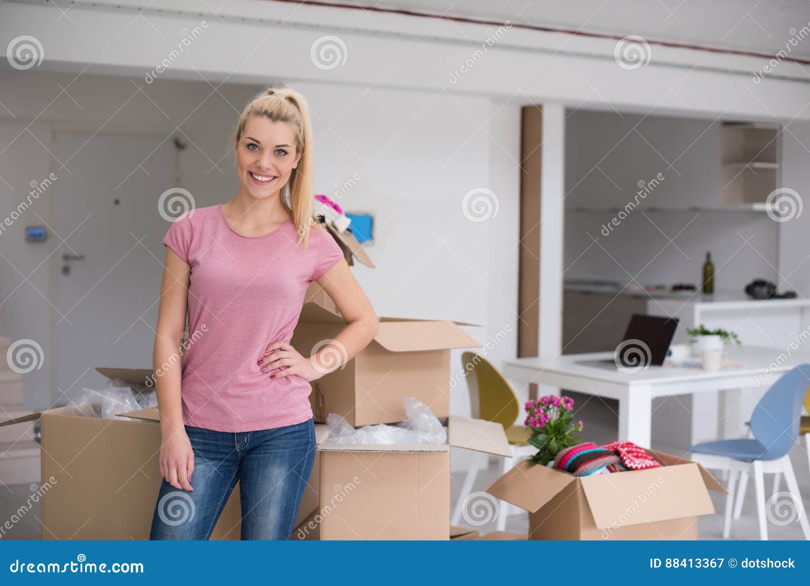 Girl Moving in the New Apartment Stock Image - Image of living, home ...