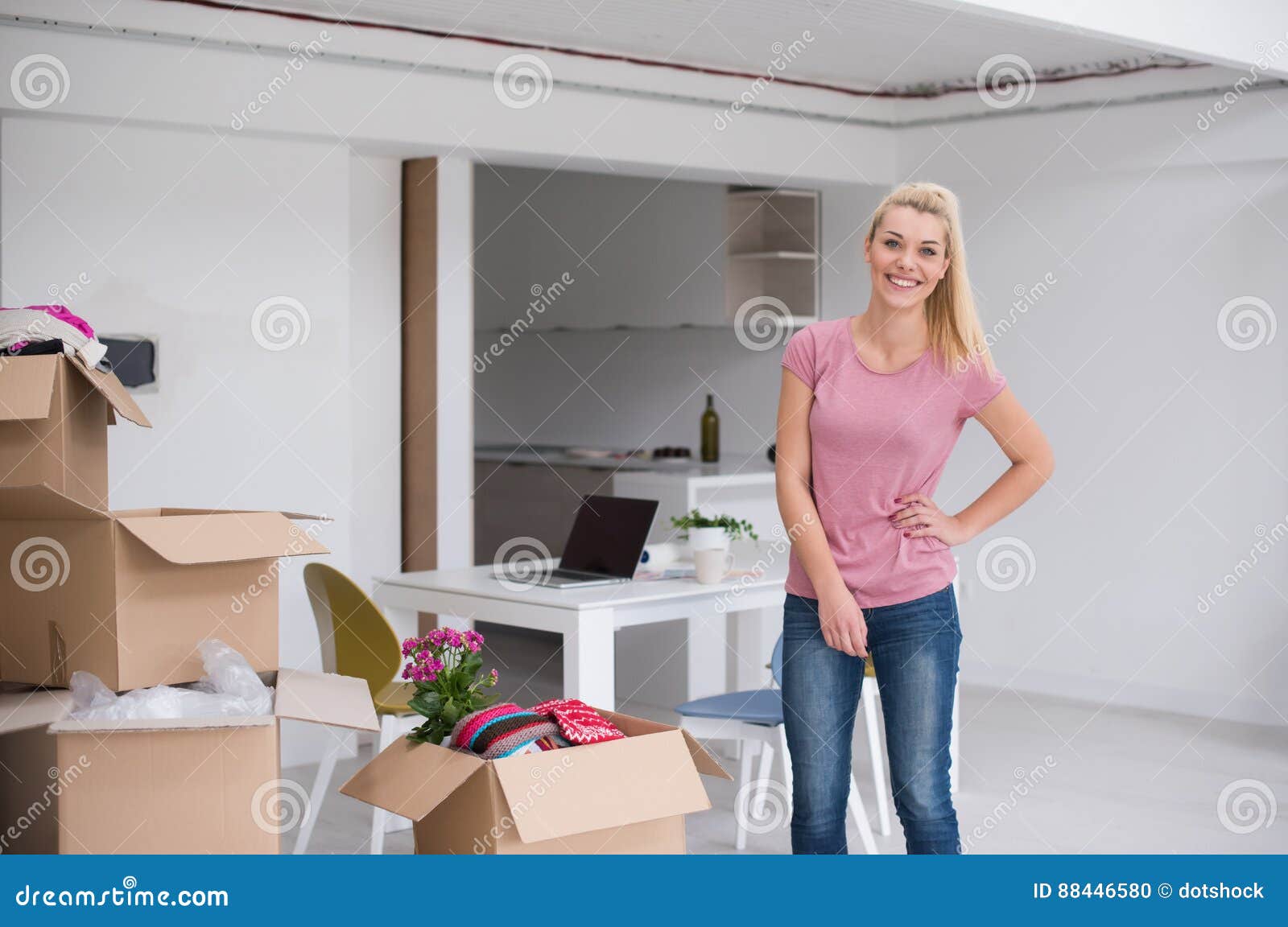 Girl Moving in the New Apartment Stock Photo - Image of living, modern ...