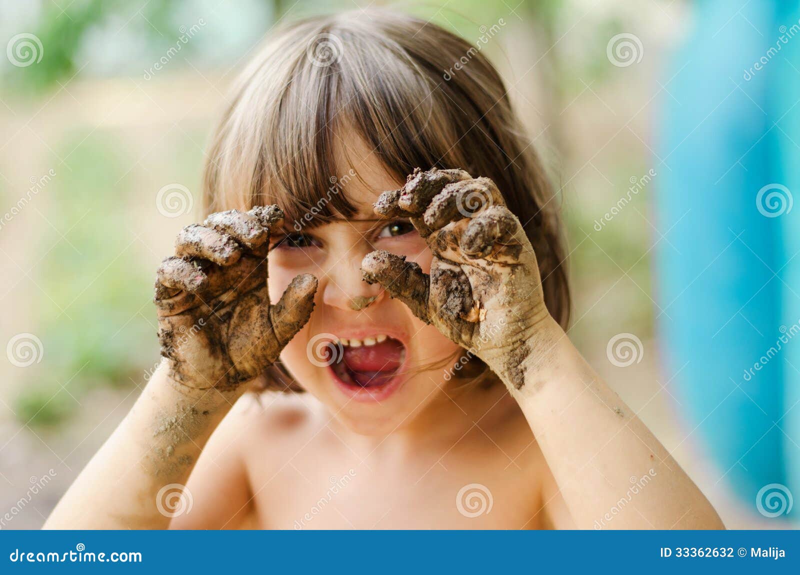 Girl with muddy hands stock photo. Image of hair, beauty - 33362632