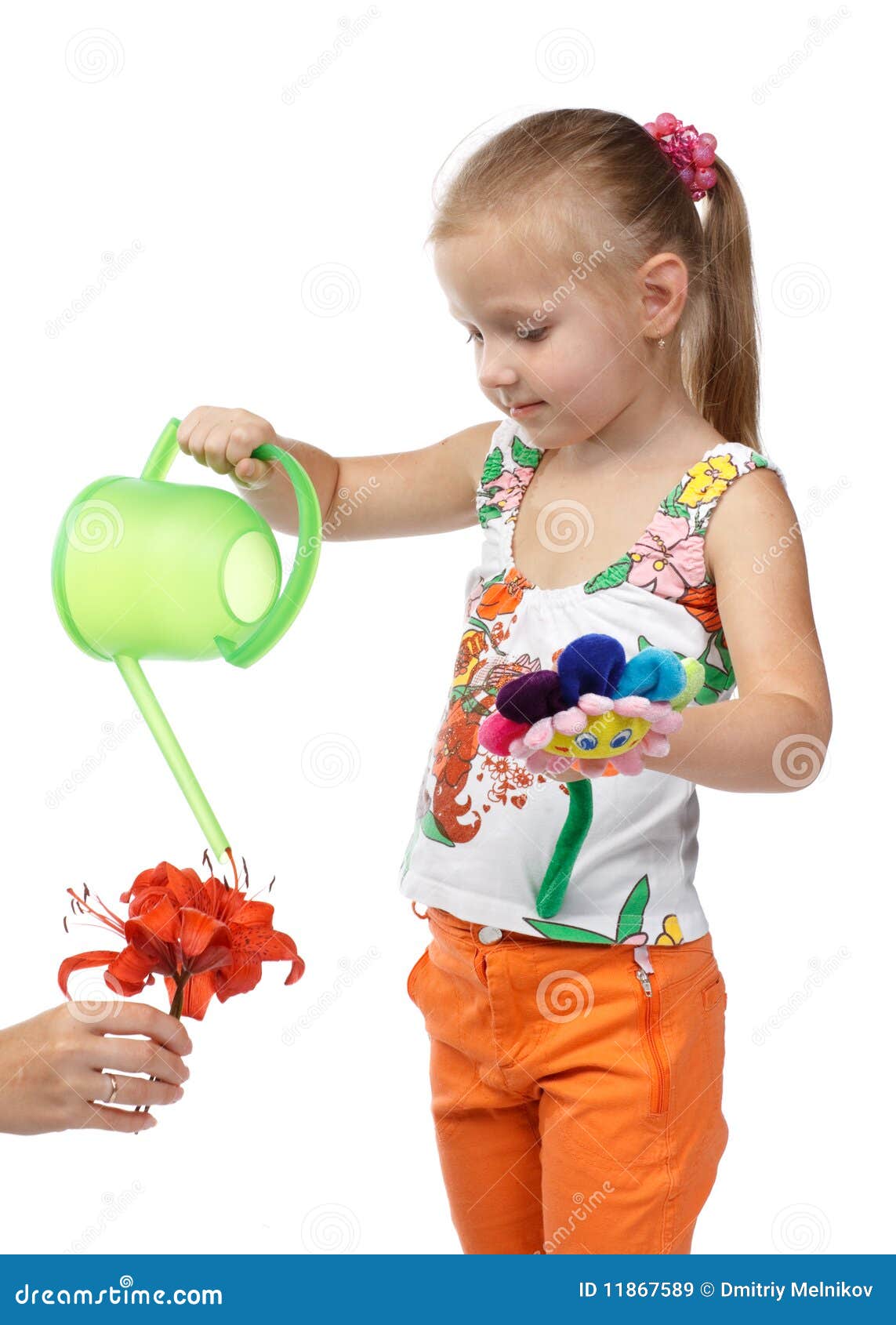 Girl with Mum Water a Flower Stock Image - Image of flavor, happy: 11867589