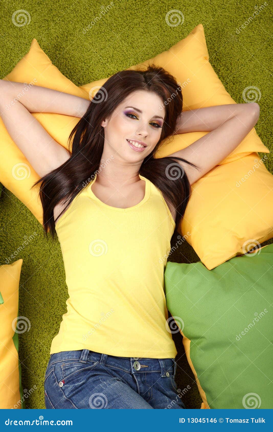 Girl napping on pillow. stock photo. Image of indoor - 13045146