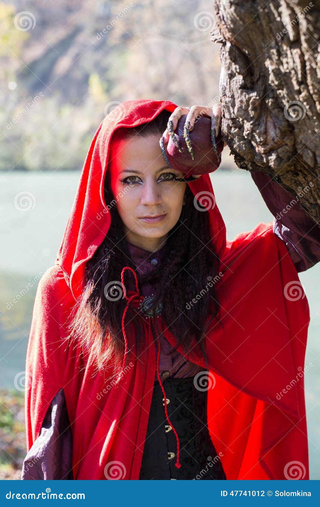 Girl on the Nature in a Red Cloak Stock Photo - Image of model ...