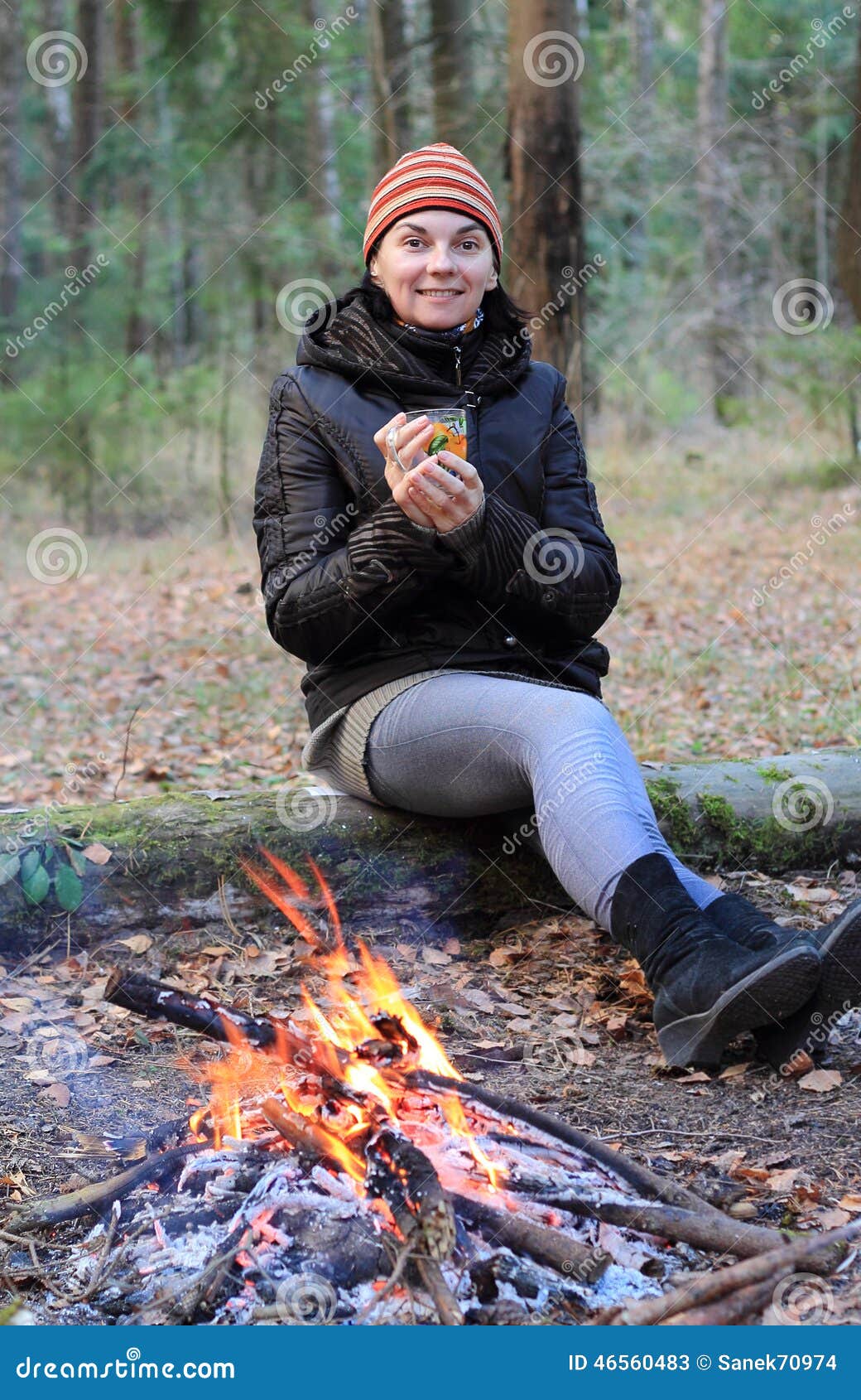 Girl near the fire stock image. Image of people, walk - 46560483