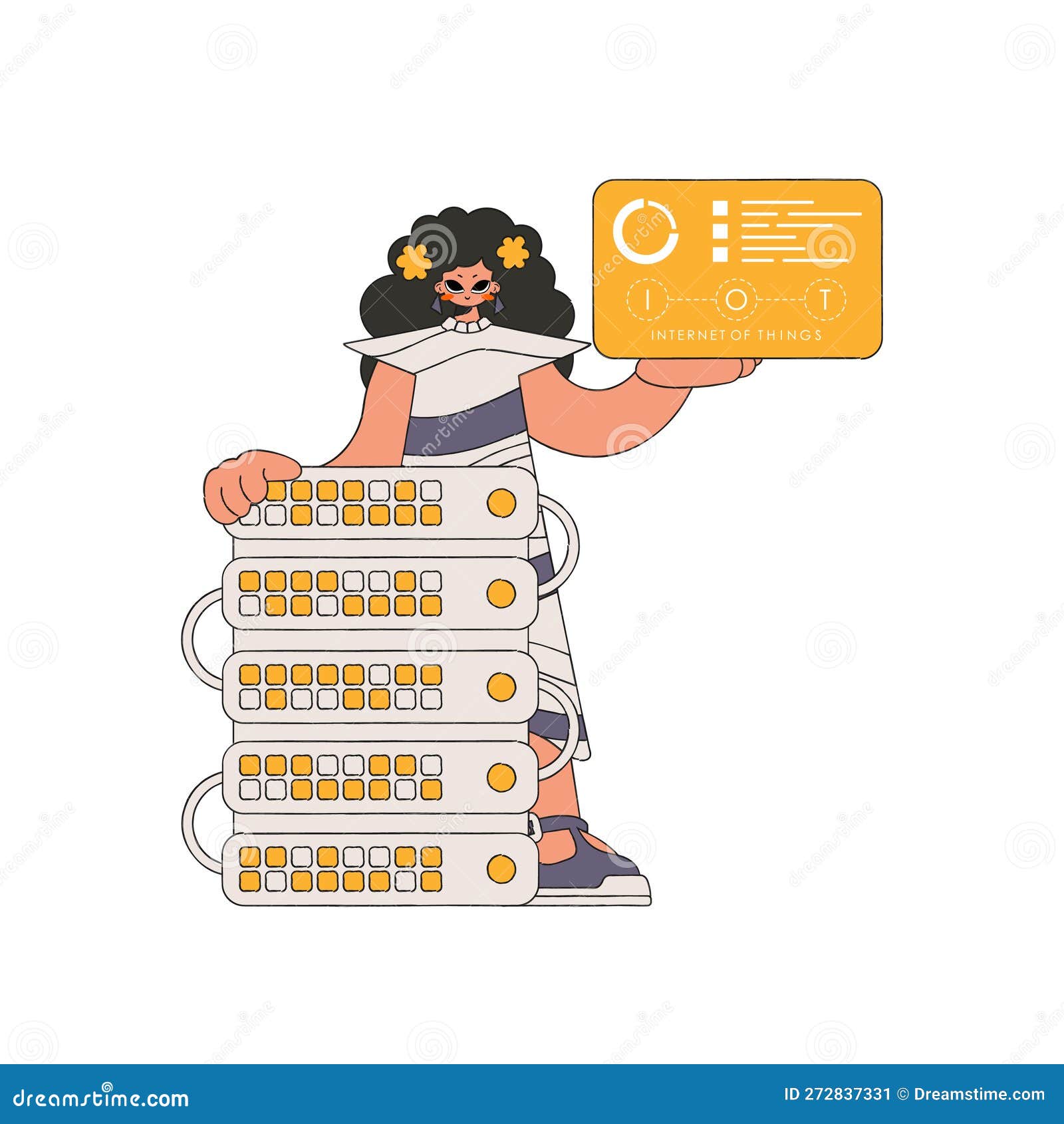 Girl Near Server, Logo of Internet of Things in Her Hands. Stock Vector ...