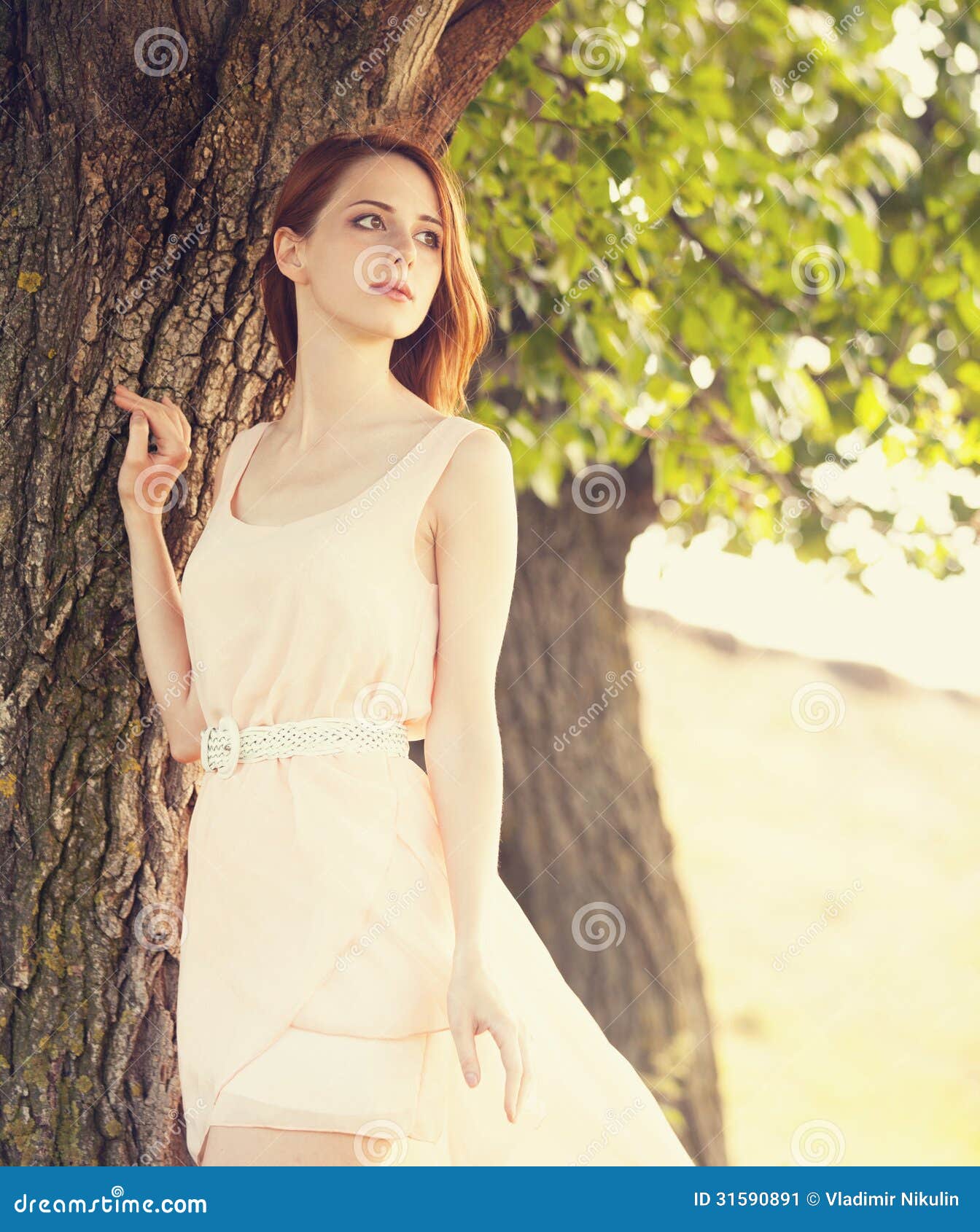 Girl near tree stock image. Image of meadow, bessarabia - 31590891