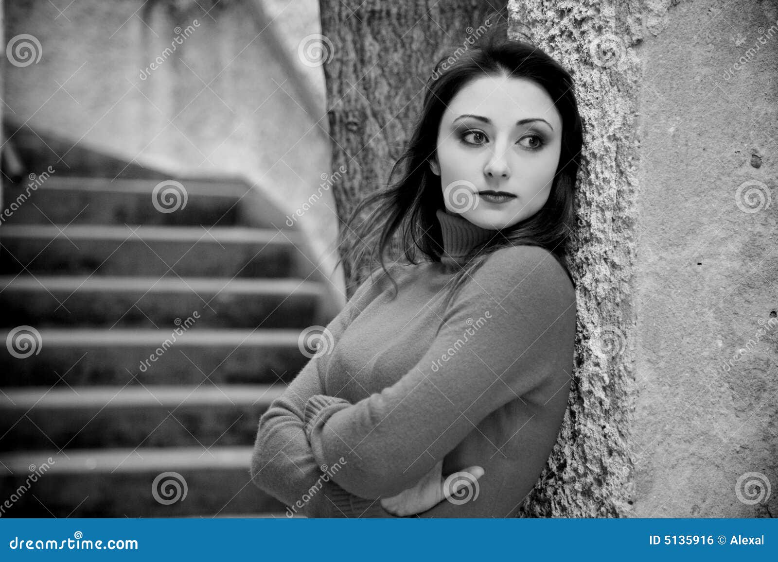 Girl near the wall stock photo. Image of model, steps - 5135916