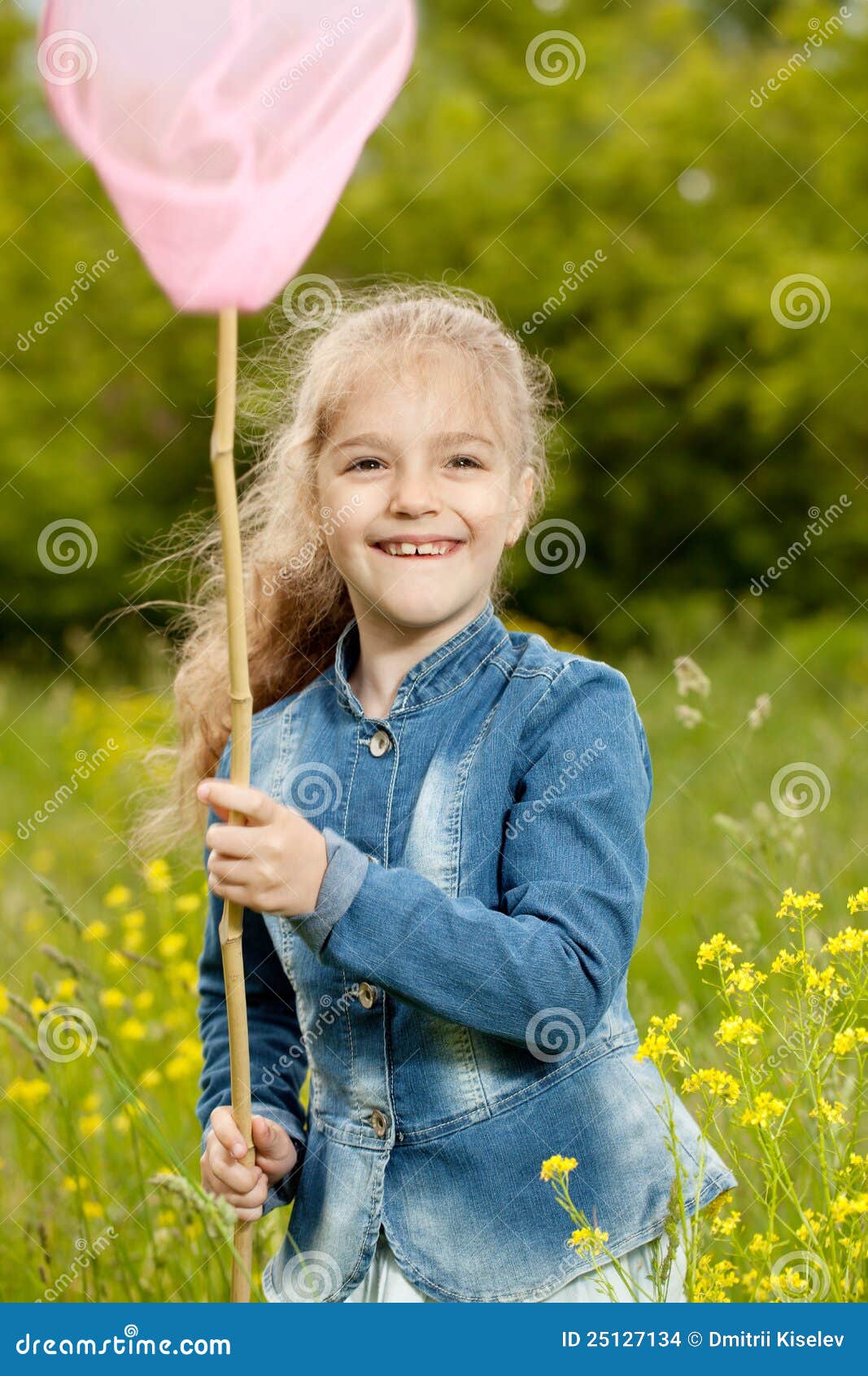 Girl with a Net Catching Butterflies Stock Photo - Image of adorable ...