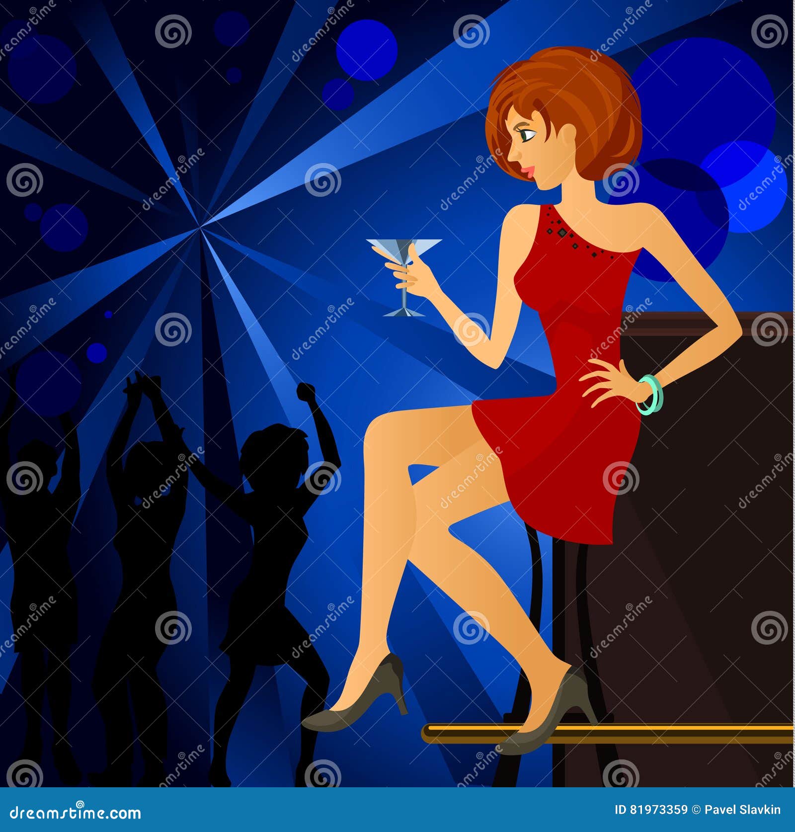 Girl at the night club stock vector. Illustration of beautiful - 81973359
