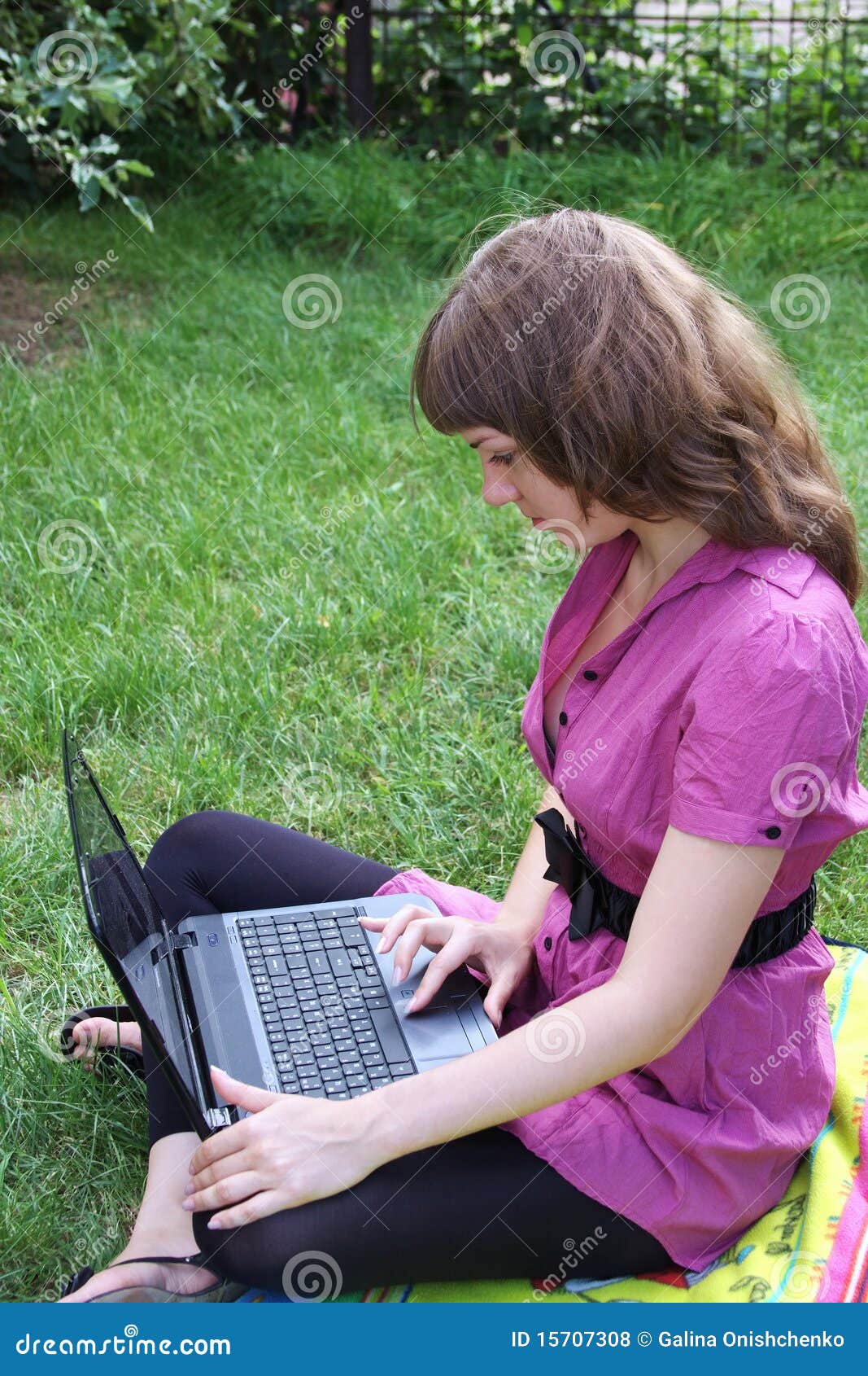 Girl with a notebook stock photo. Image of grass, notebook - 15707308
