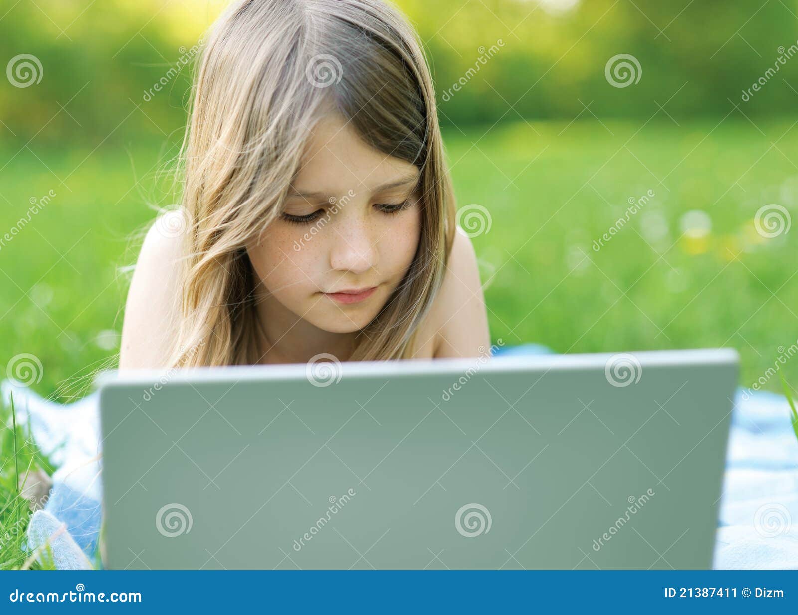 Girl with Notebook Computer Stock Image - Image of portrait, social ...