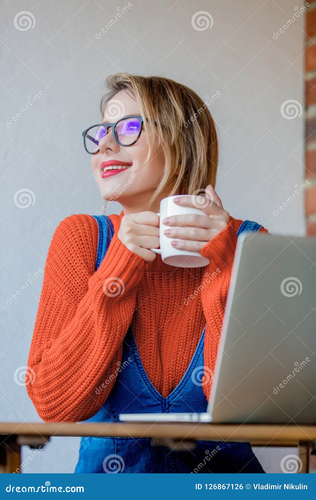 Girl with Notebook Computer Sitting and Working Stock Photo - Image of ...