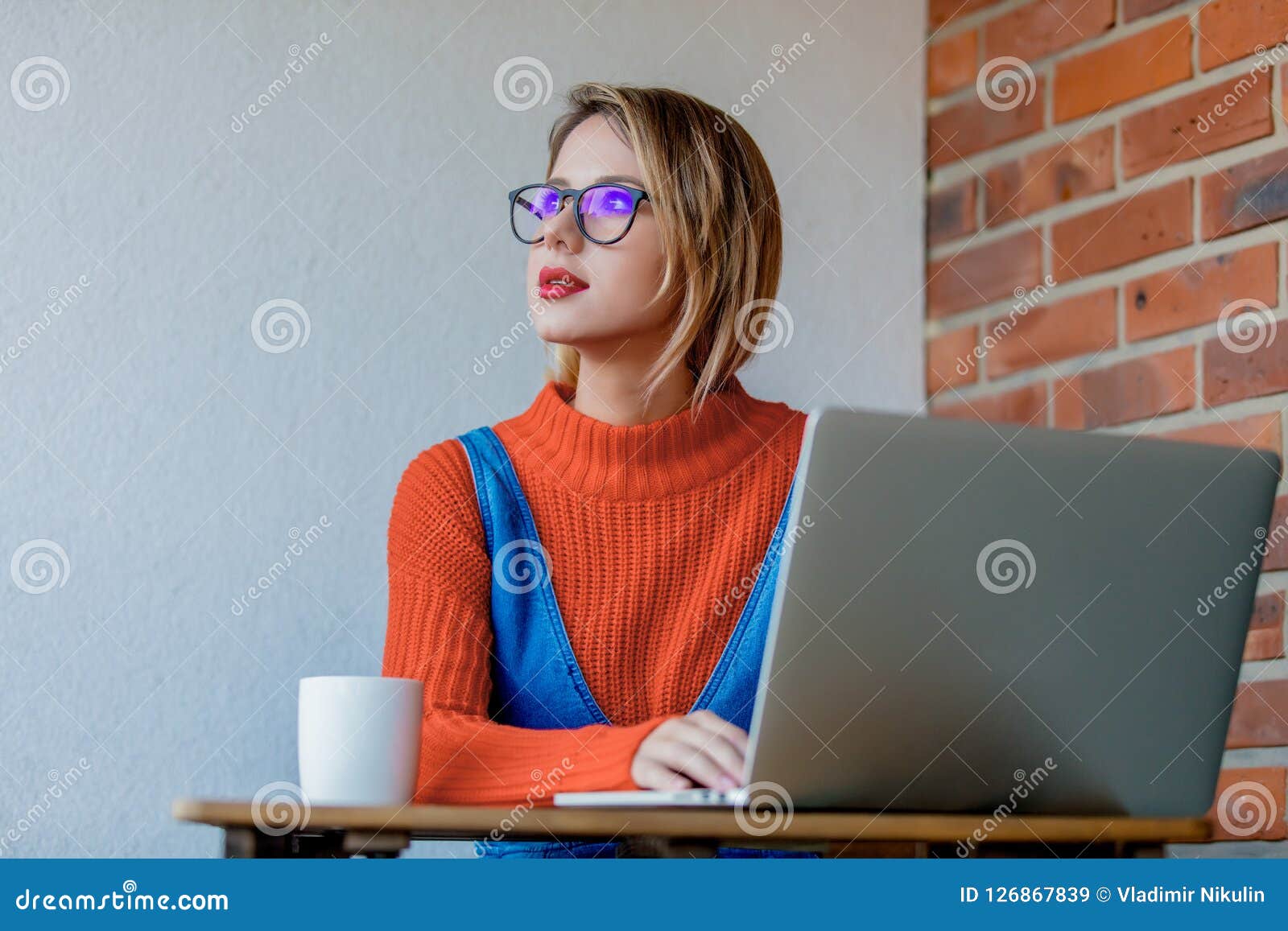 Girl with Notebook Computer Sitting and Working Stock Image - Image of ...