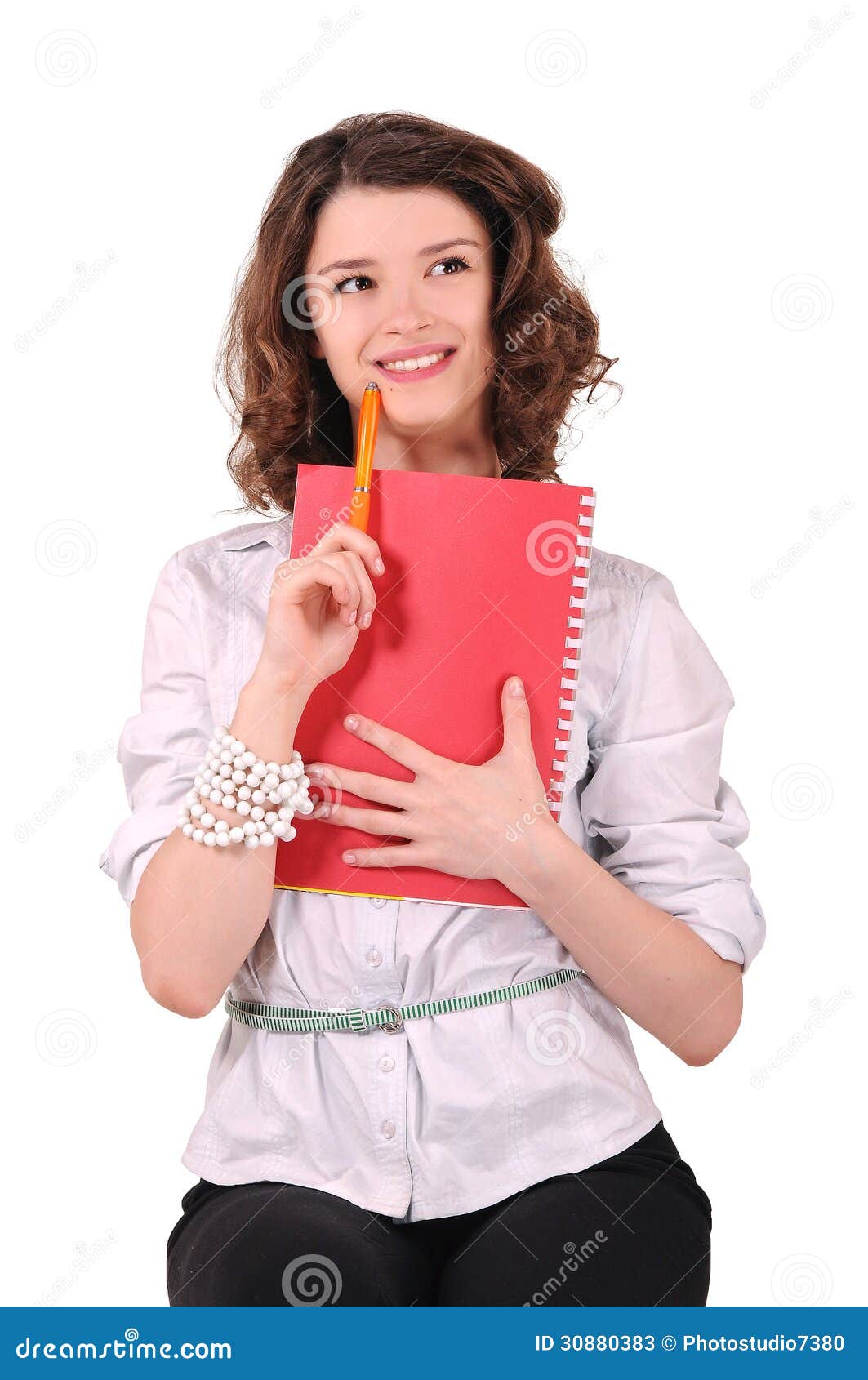 Girl with notebook and pen stock image. Image of hair - 30880383