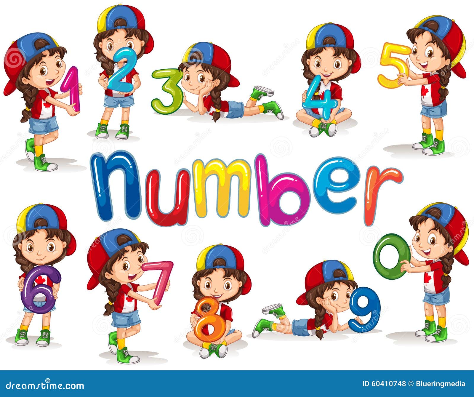 Girl and Numbers Zero To Nine Stock Vector - Illustration of cartoon ...