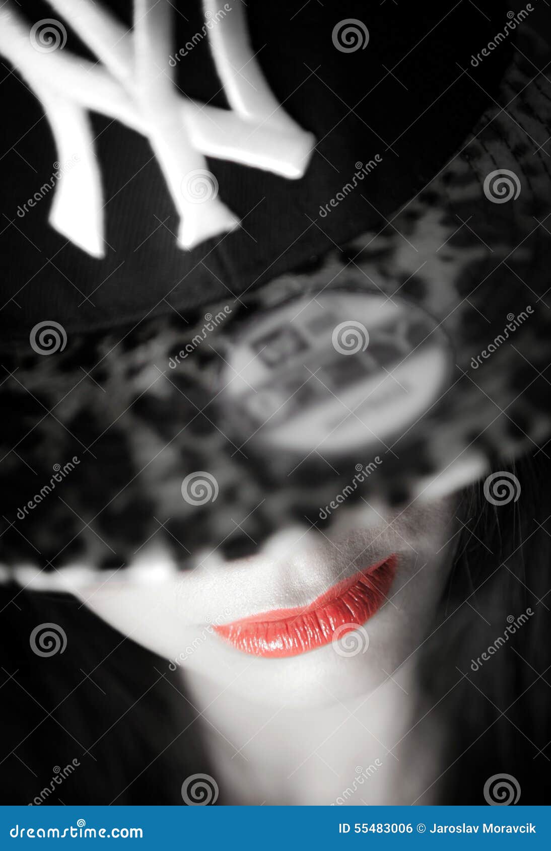 Girl with NY cap stock photo. Image of model, woman, head - 55483006