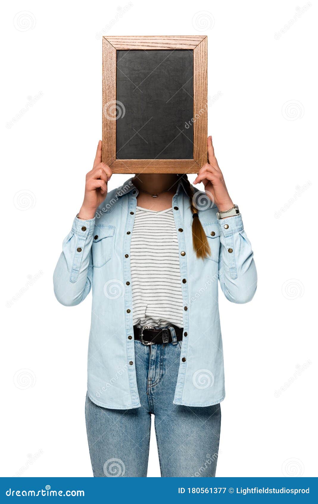 Girl with Obscure Face Holding Empty Chalkboard Stock Image - Image of ...