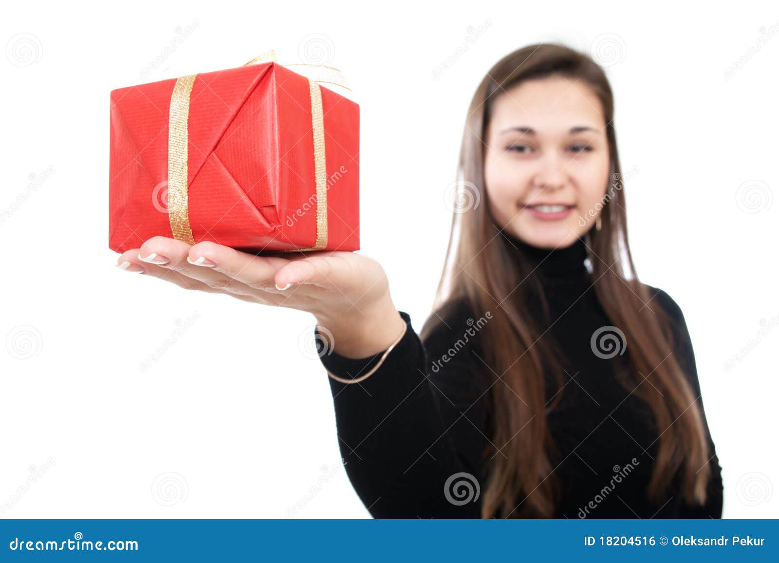 Girl offer the present stock photo. Image of wide, woman - 18204516