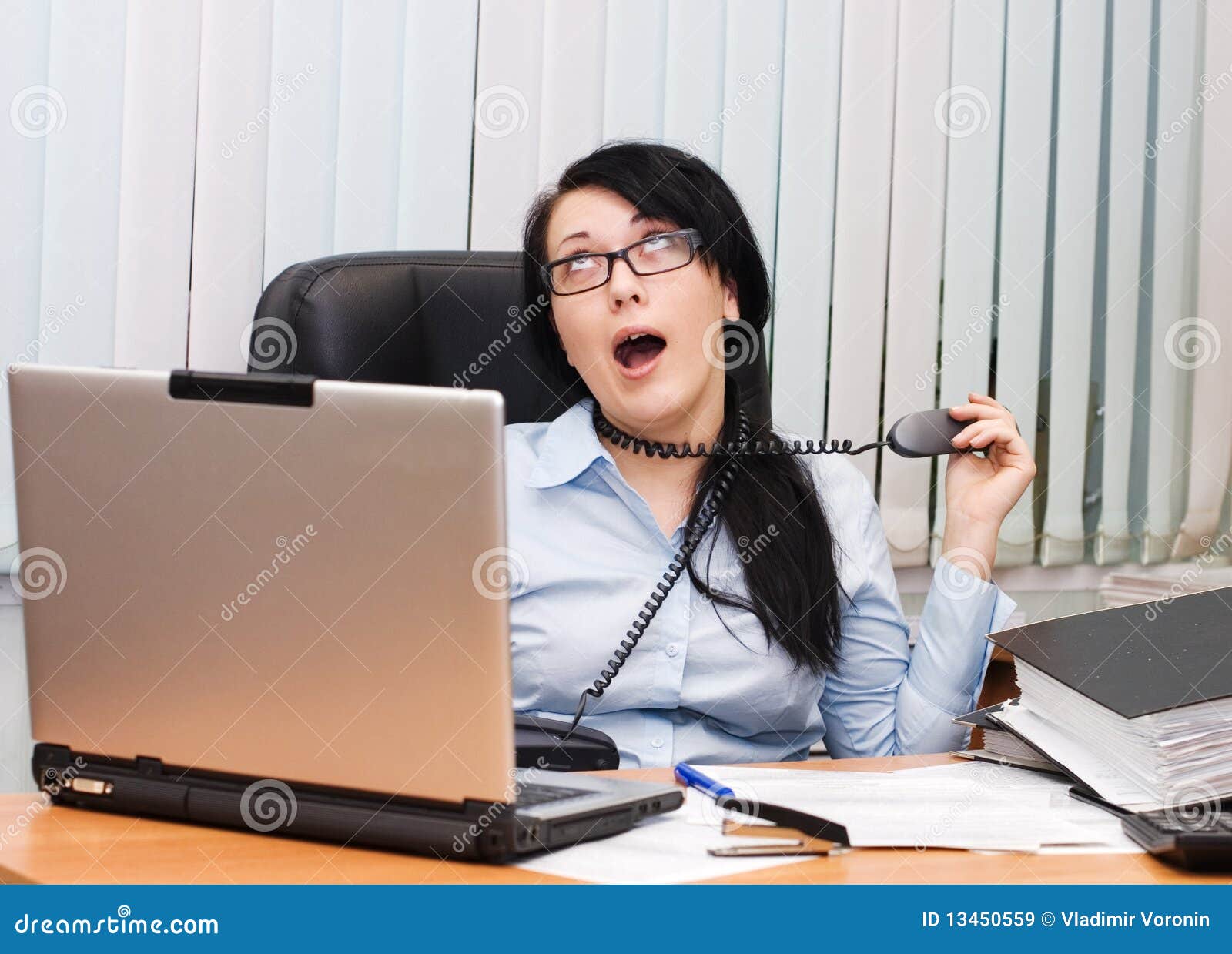 Girl at Office Behind a Table Stock Image - Image of exhaustion, hung ...
