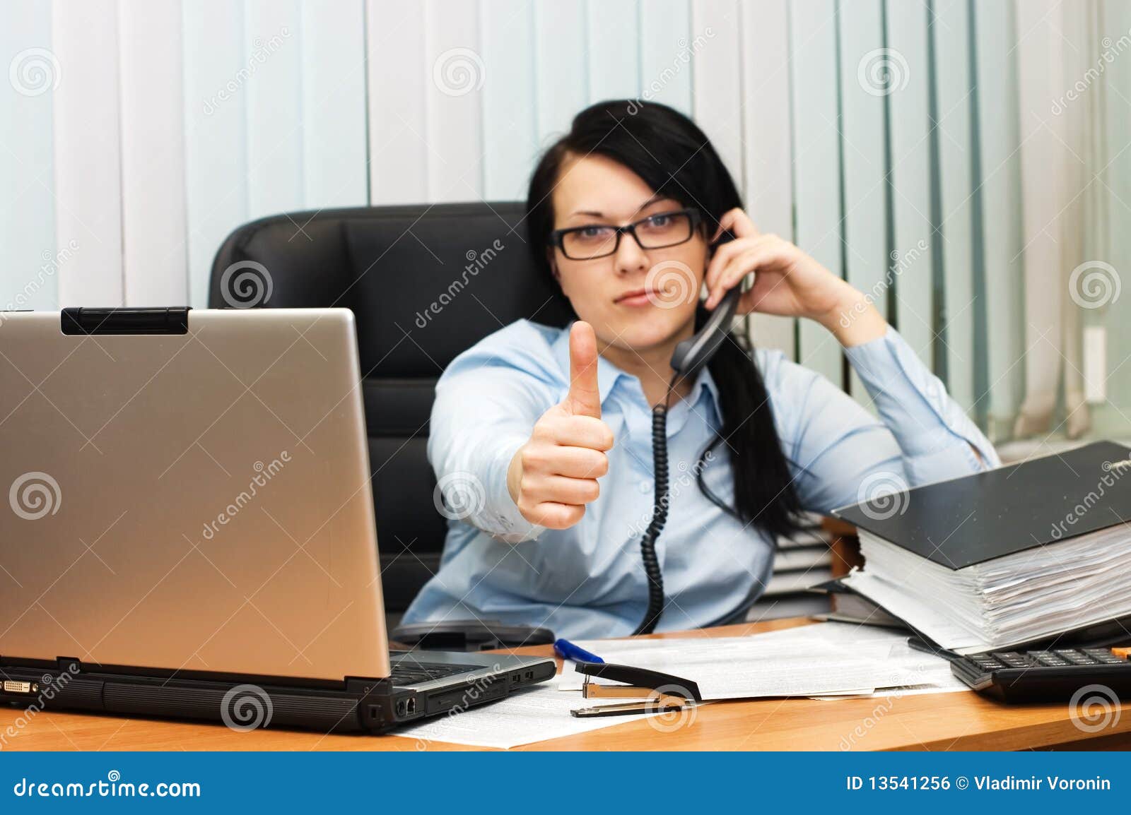 Girl at Office Behind a Table Stock Photo - Image of operator, girl ...