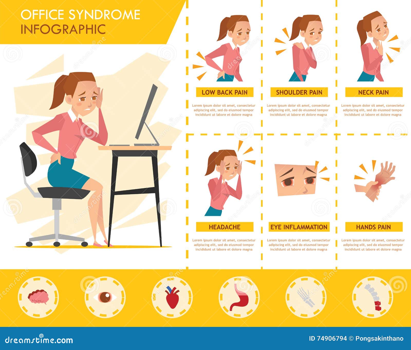 Girl Office Syndrome Infographic And Stretching Exercise Set 2 Vector ...