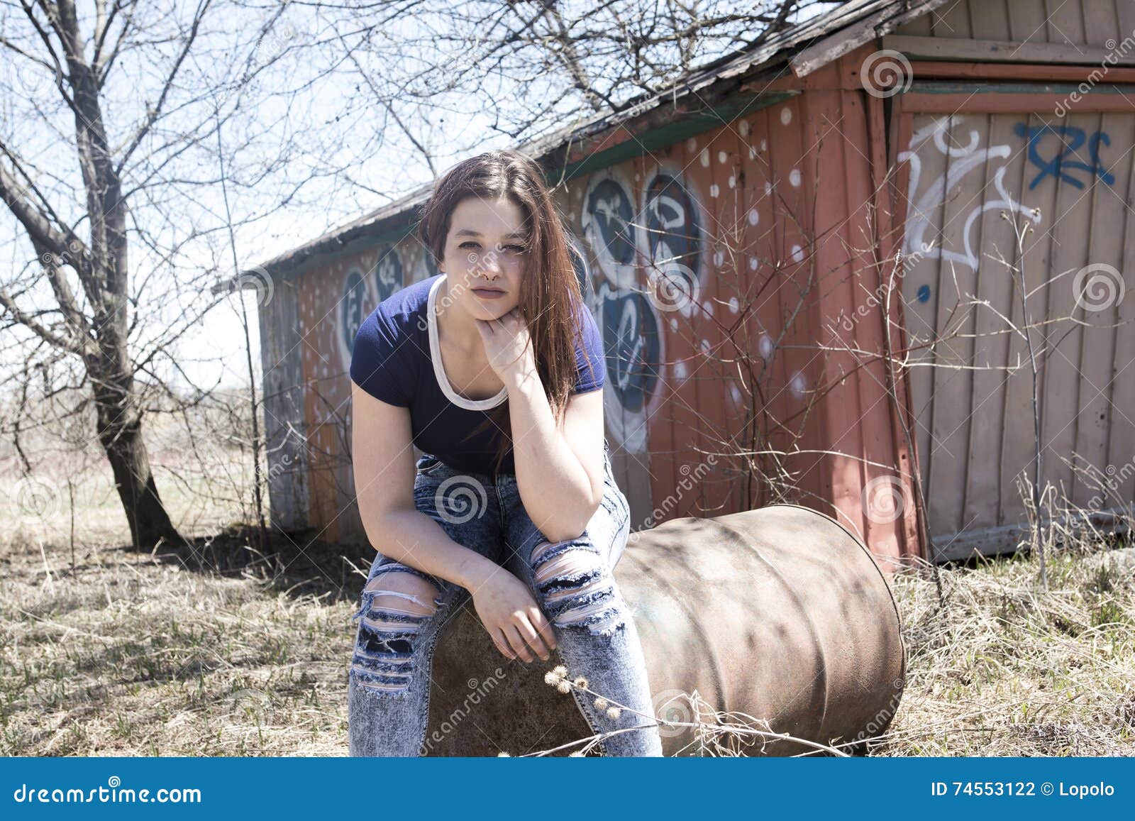 Girl by Old Barn stock photo. Image of hair, dress, adult - 74553122