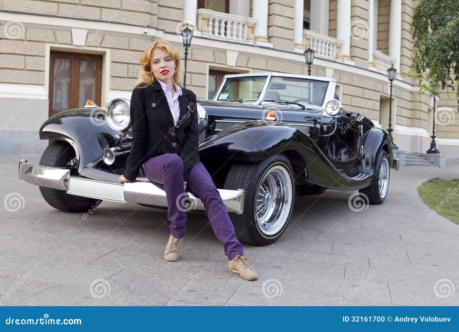 Girl in an old car stock photo. Image of street, convertible - 32161700