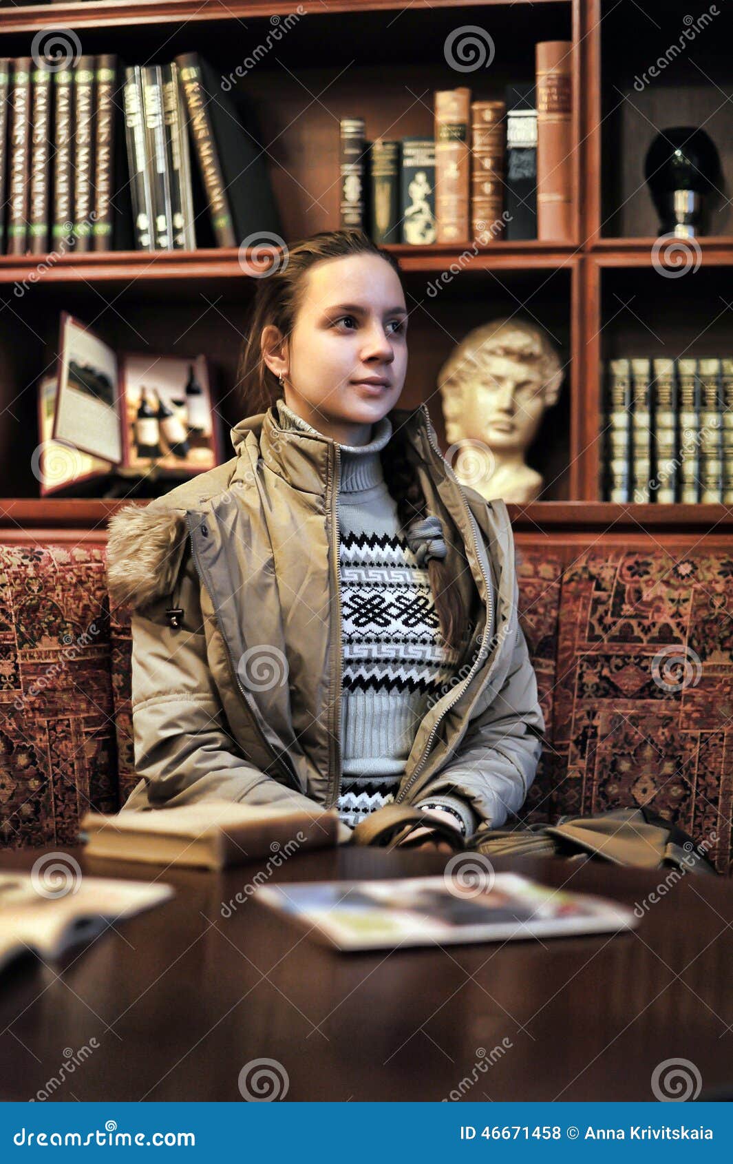 Girl in the old library stock photo. Image of learning - 46671458