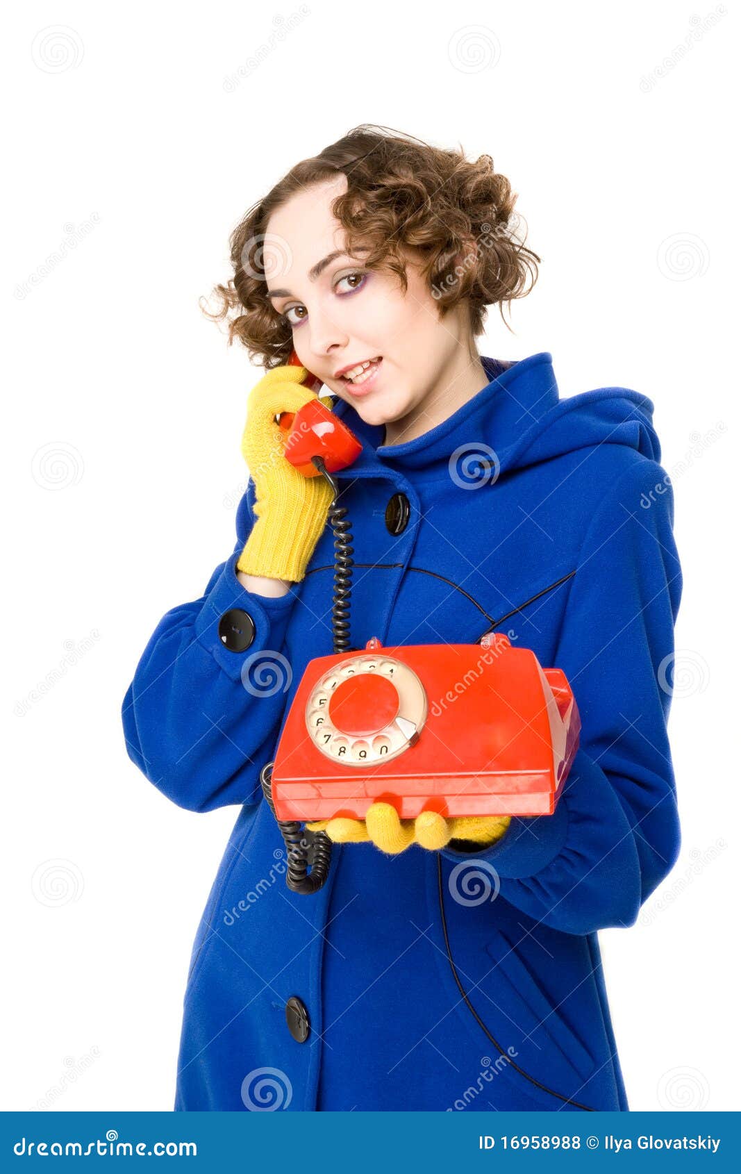Girl with Old Red Telephone Stock Photo - Image of femininity, black ...