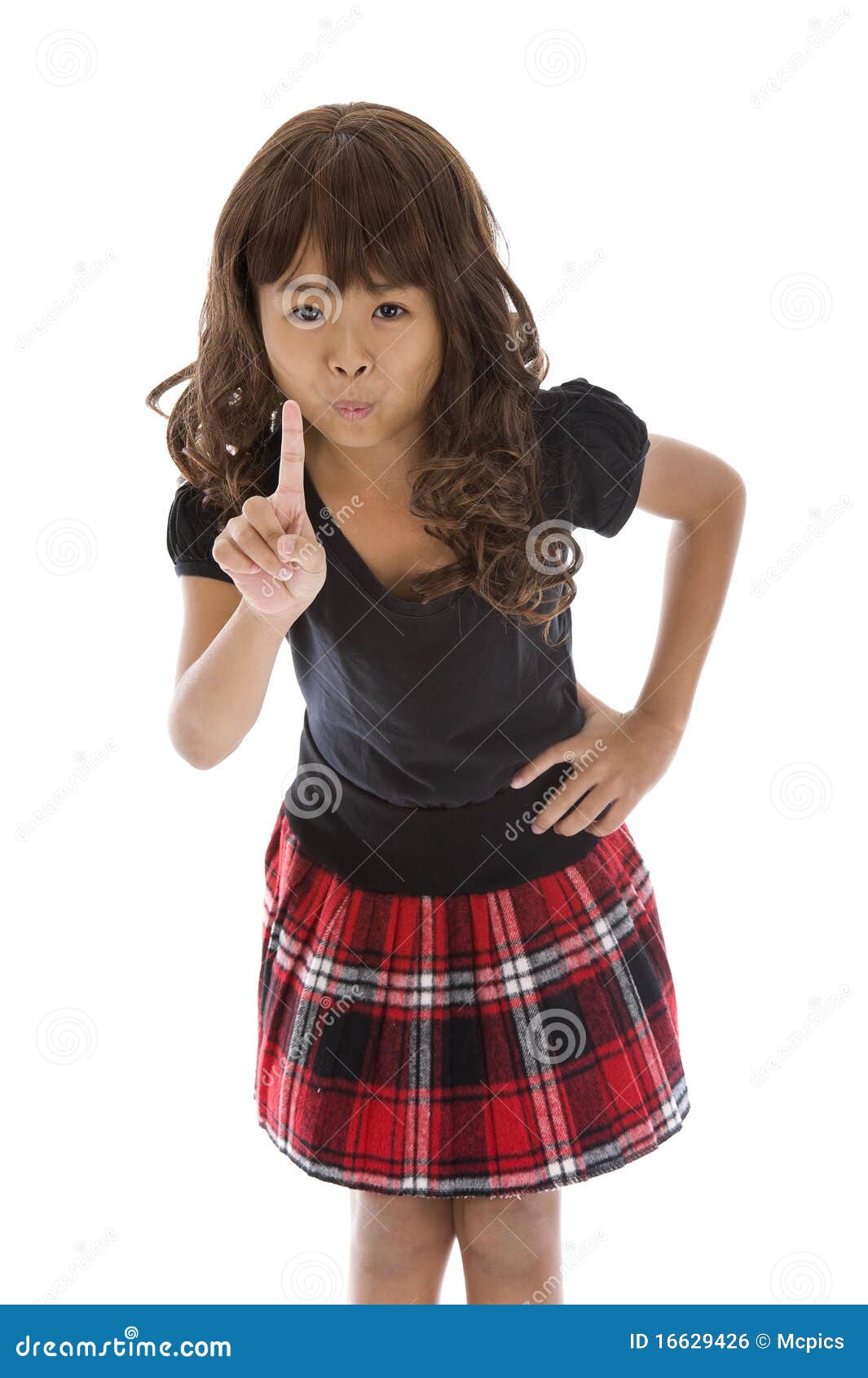 Girl with One Finger Raised Stock Photo - Image of curly, finger: 16629426