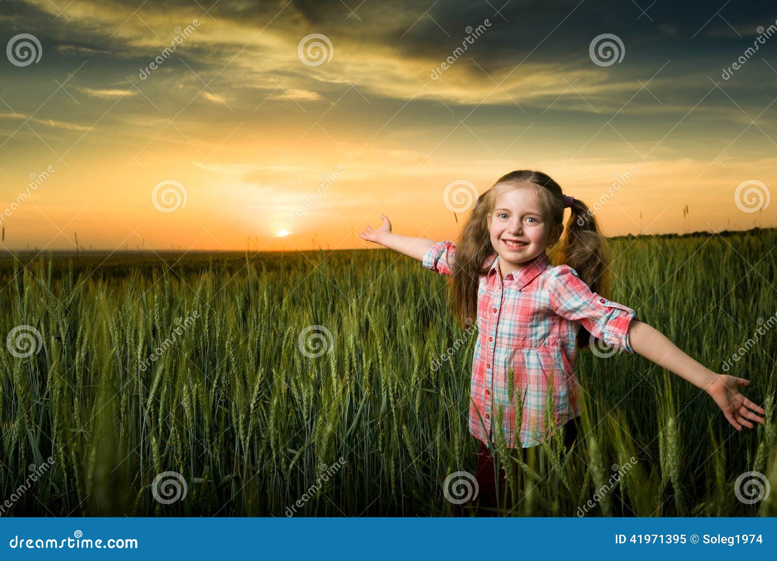 Girl open arms at sunset stock image. Image of green - 41971395