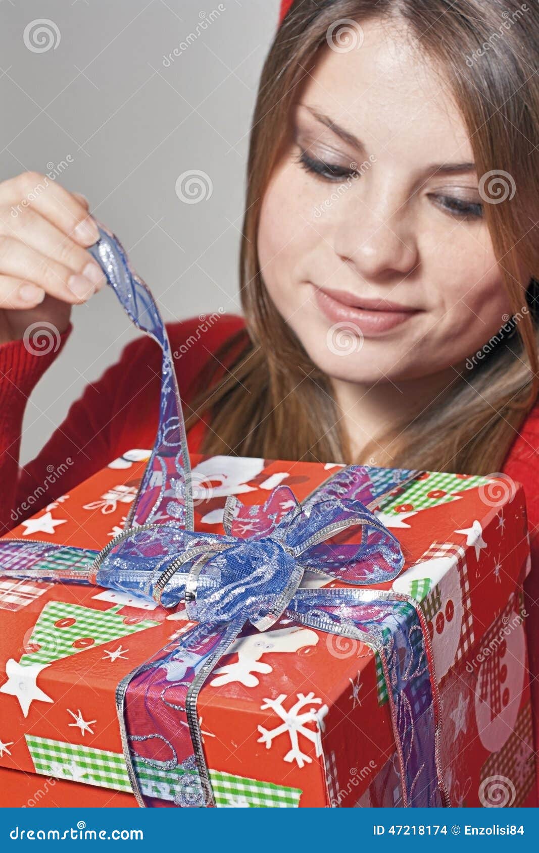 Girl open the gift stock photo. Image of hair, magic - 47218174
