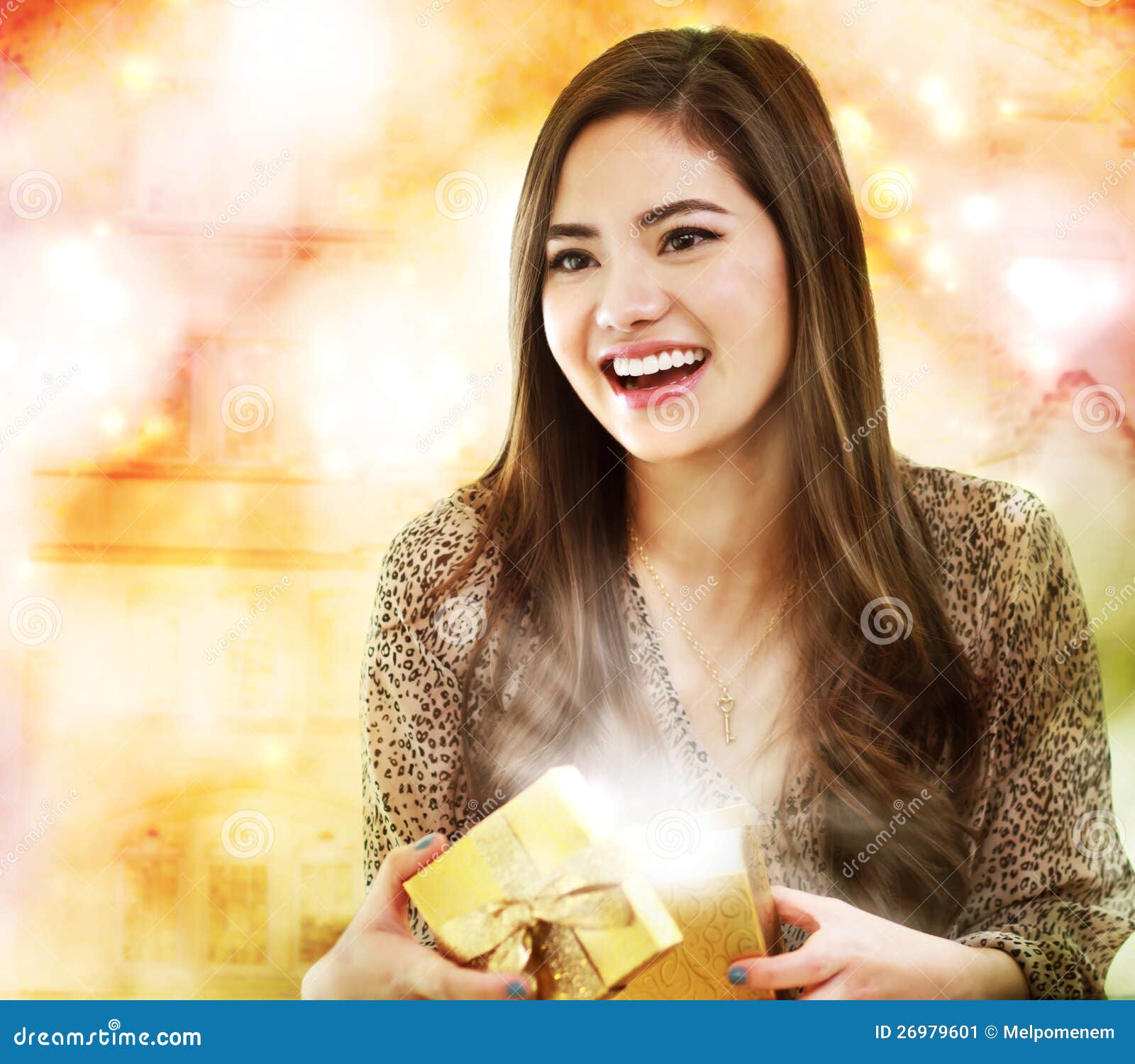 Girl Opening a Gift Box stock image. Image of multi, happiness - 26979601