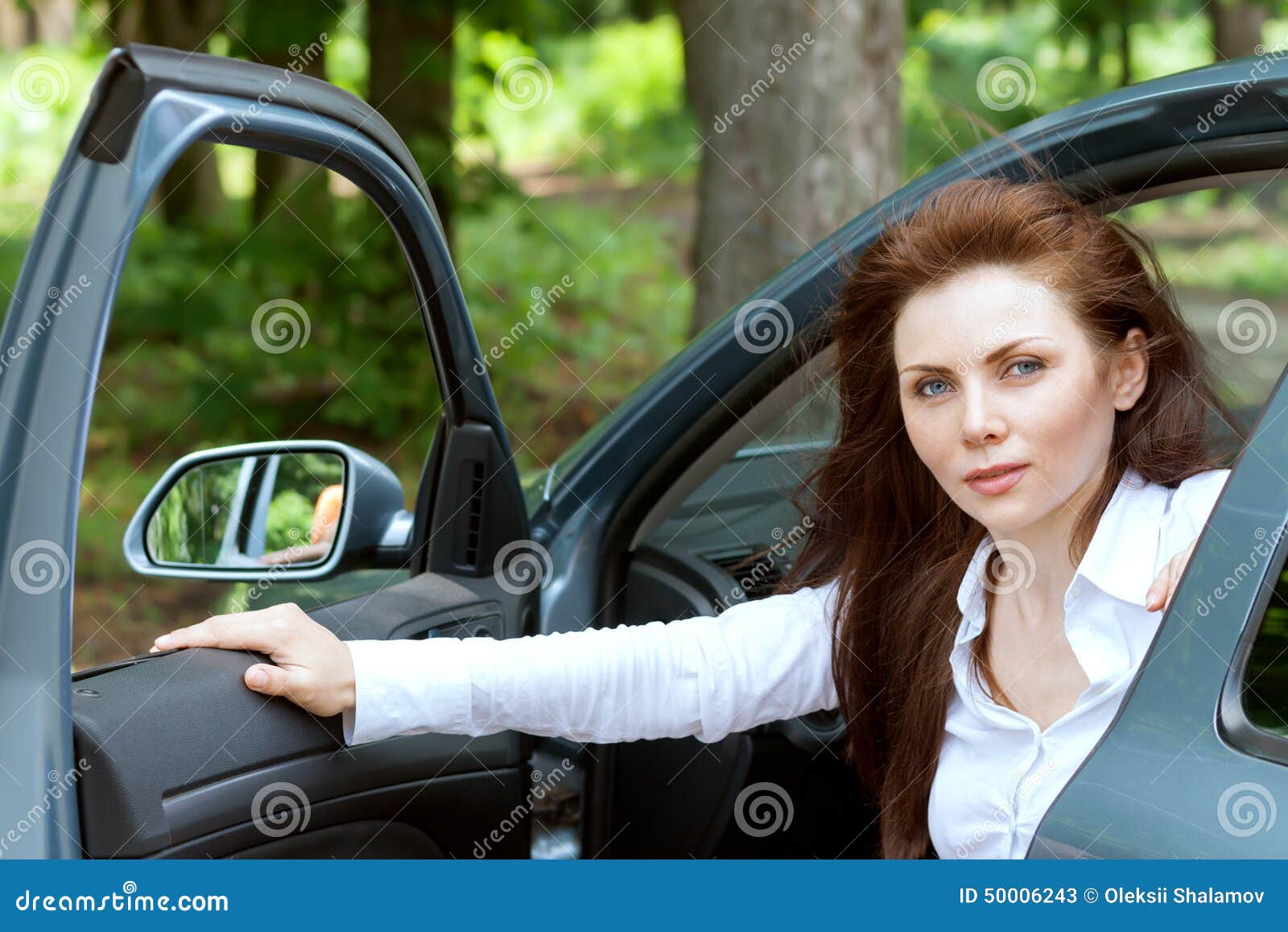 Girl Opens the Door Exiting the Car Stock Image - Image of travel ...