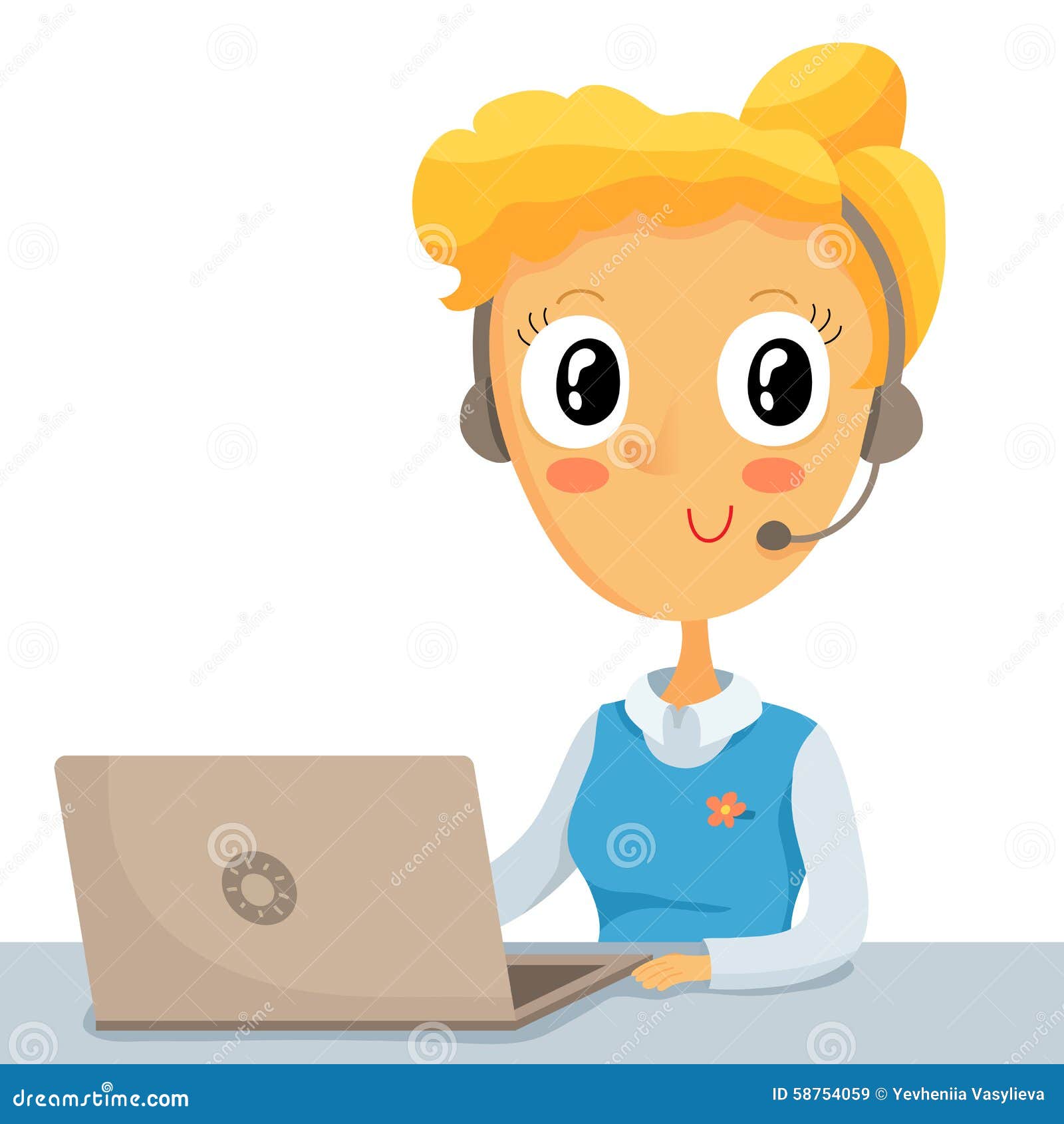 Girl, Operator in Call Center, on White Stock Vector - Illustration of ...