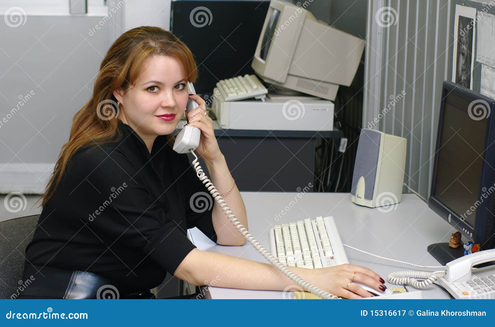 Girl operator in office stock image. Image of board, telephone - 15316617