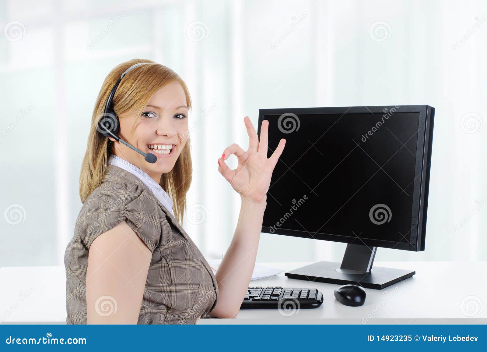 Girl Operator at Work in the Office. Stock Image - Image of customer ...