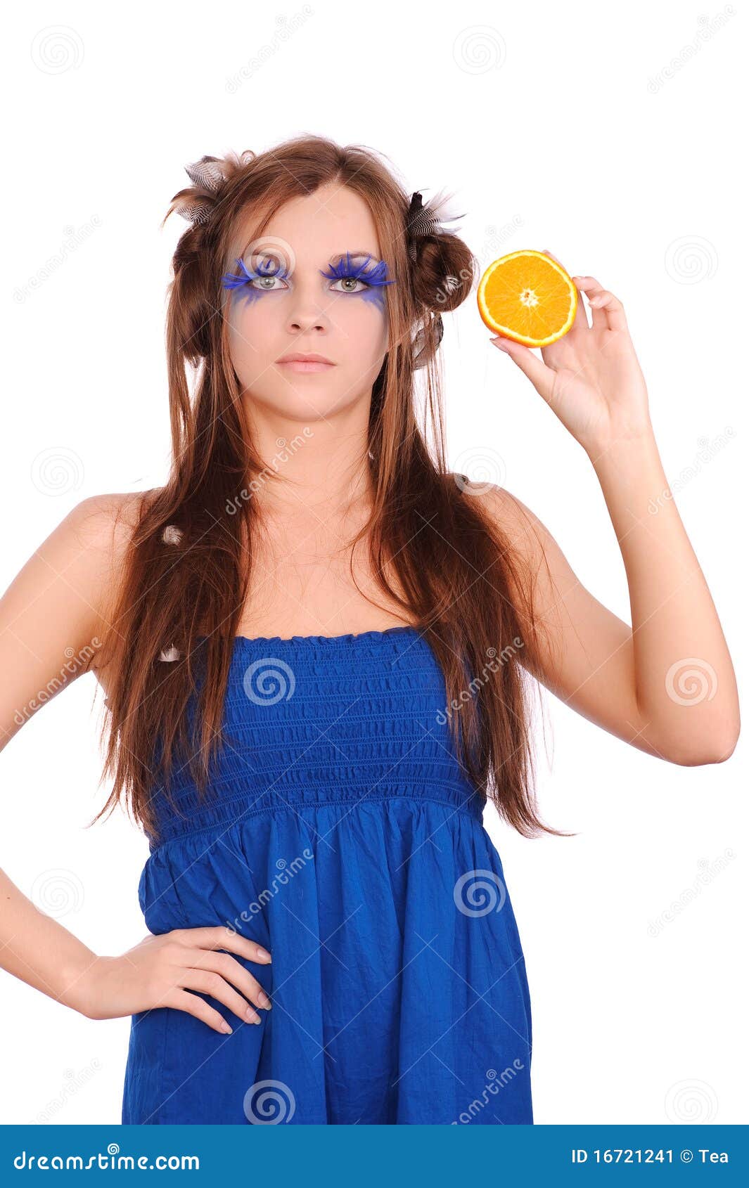 Girl with orange stock image. Image of isolated, feather - 16721241