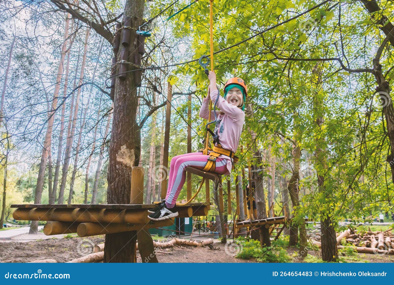 The Girl Overcomes Obstacles on the Road from the Stretched Ropes Stock ...