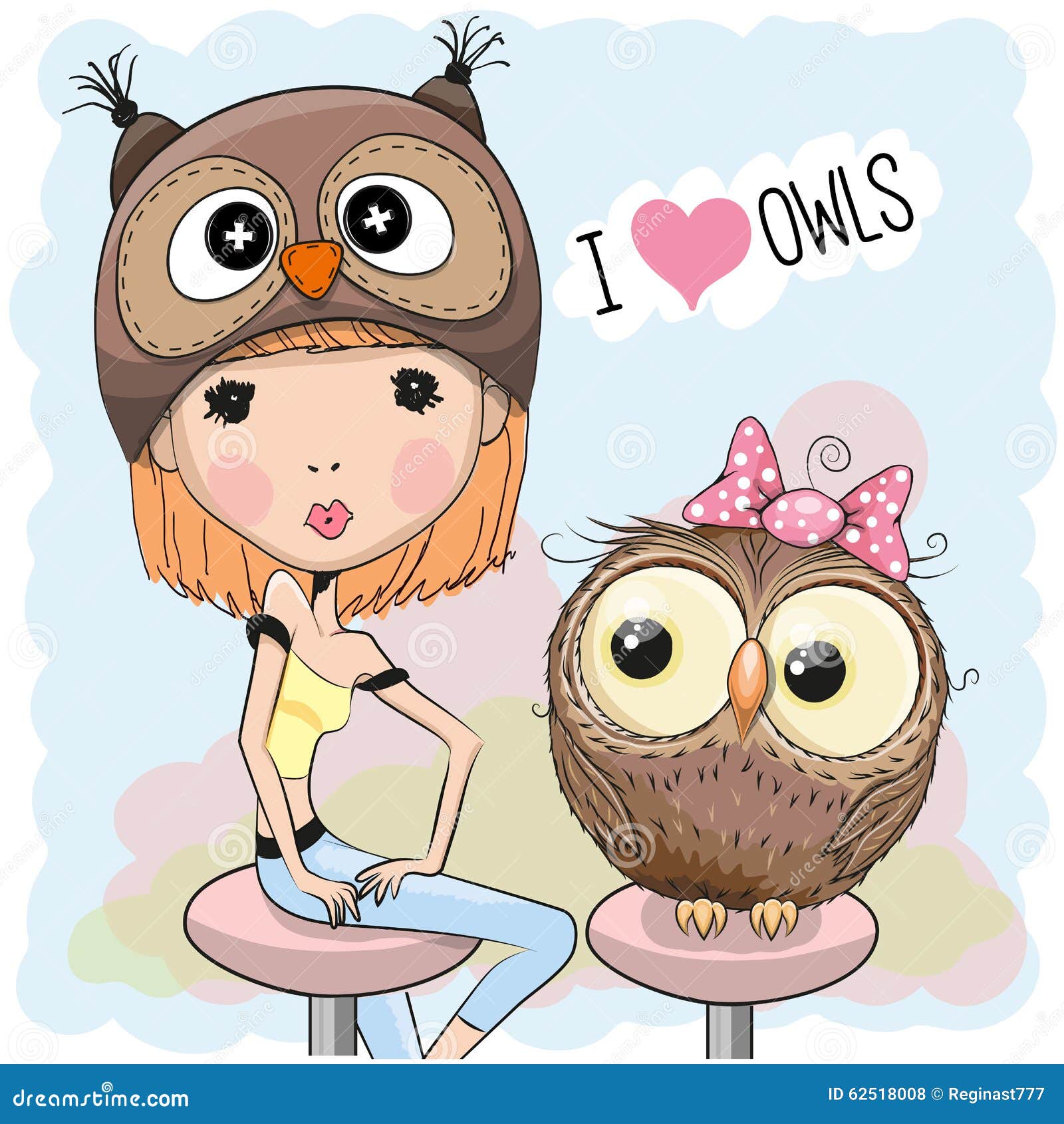 Girl and owl stock vector. Illustration of human, doodle - 62518008