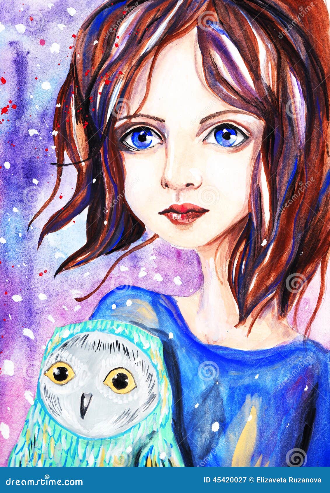 Girl with an owl stock illustration. Illustration of girl - 45420027