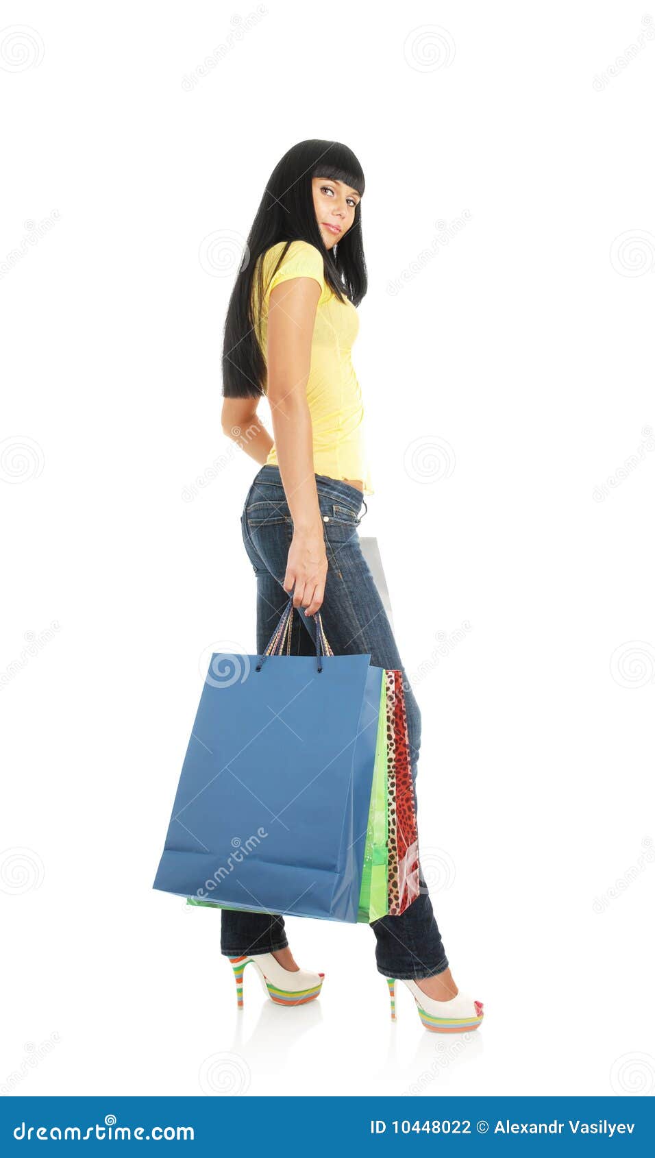 The Girl with Packages from Shop Stock Photo - Image of smile, brunette ...
