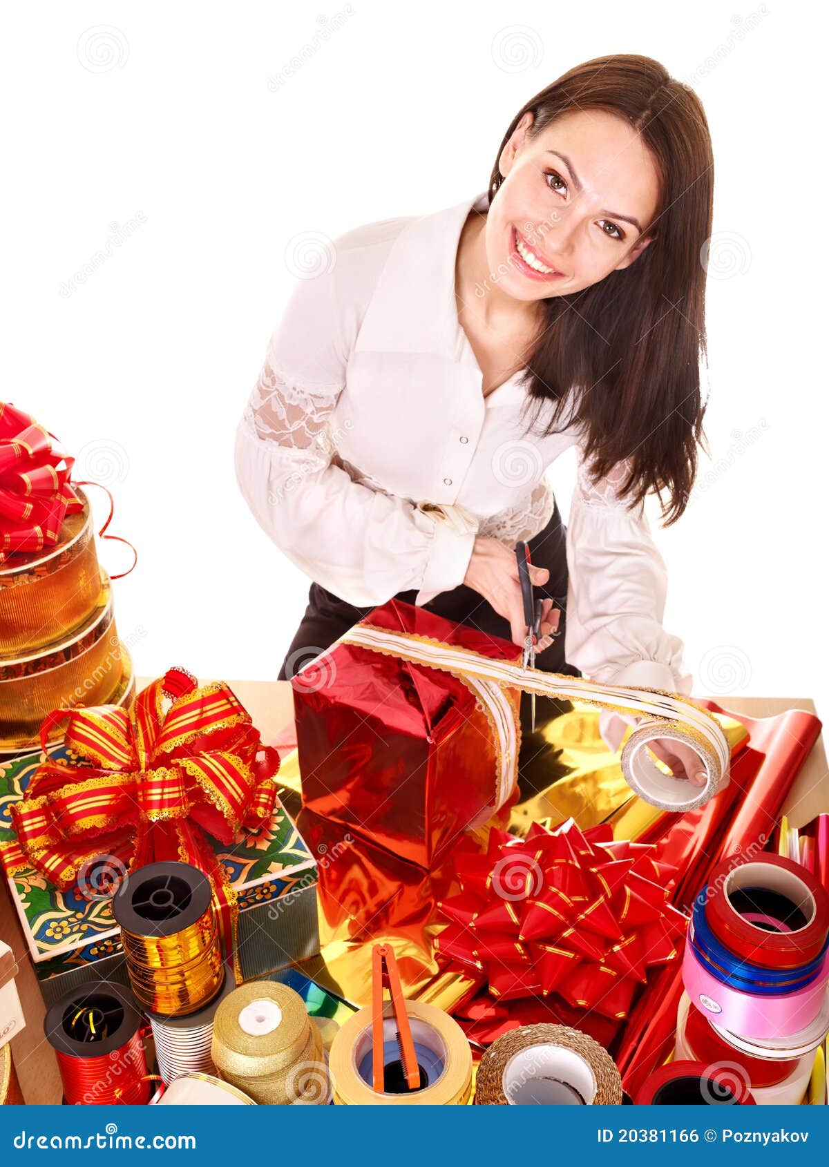 Girl Packing Group of Gift Box. Stock Photo - Image of gift, life: 20381166