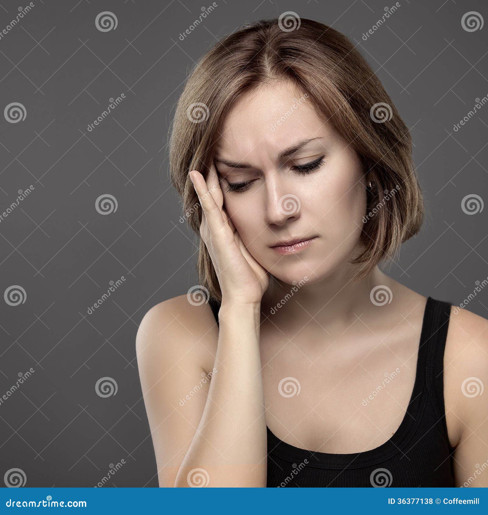 Girl with a painful head stock photo. Image of people - 36377138