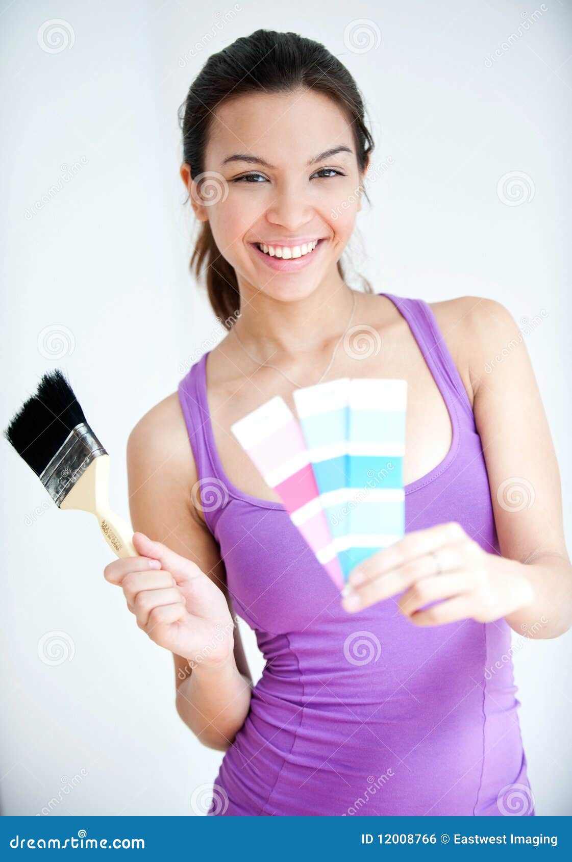 Girl with Paintbrush and Colour Swatch Stock Photo - Image of slim ...