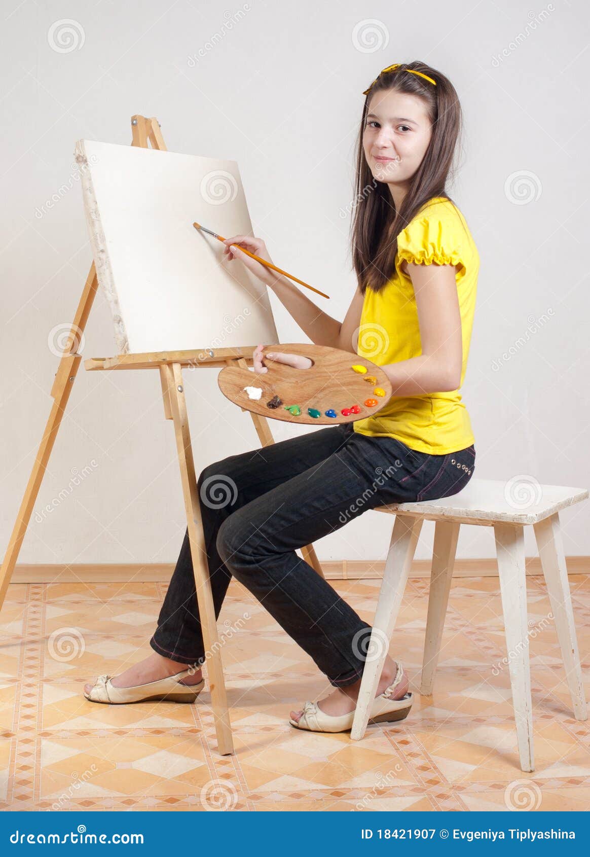 Girl with a Palette of Paints Stock Image - Image of infant, color ...