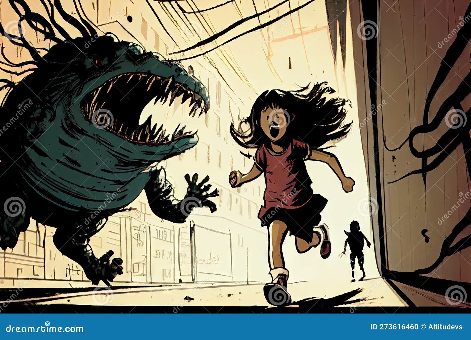 Girl in Panic, Running from Monster that is Chasing Her Stock ...